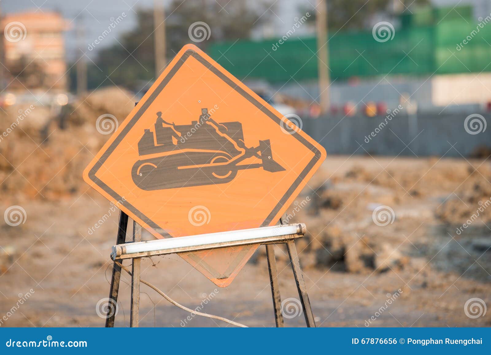 Warning Sign of Construction Vehicles Stock Photo - Image of people ...