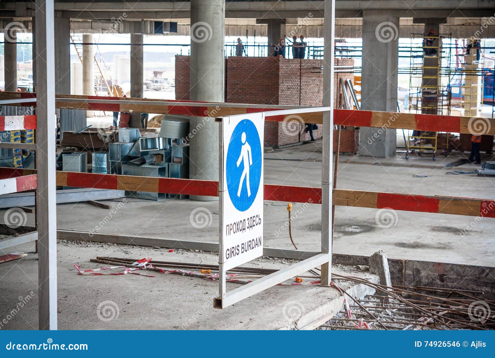 Warning Sign on Construction Work Stock Photo - Image of warning, words ...