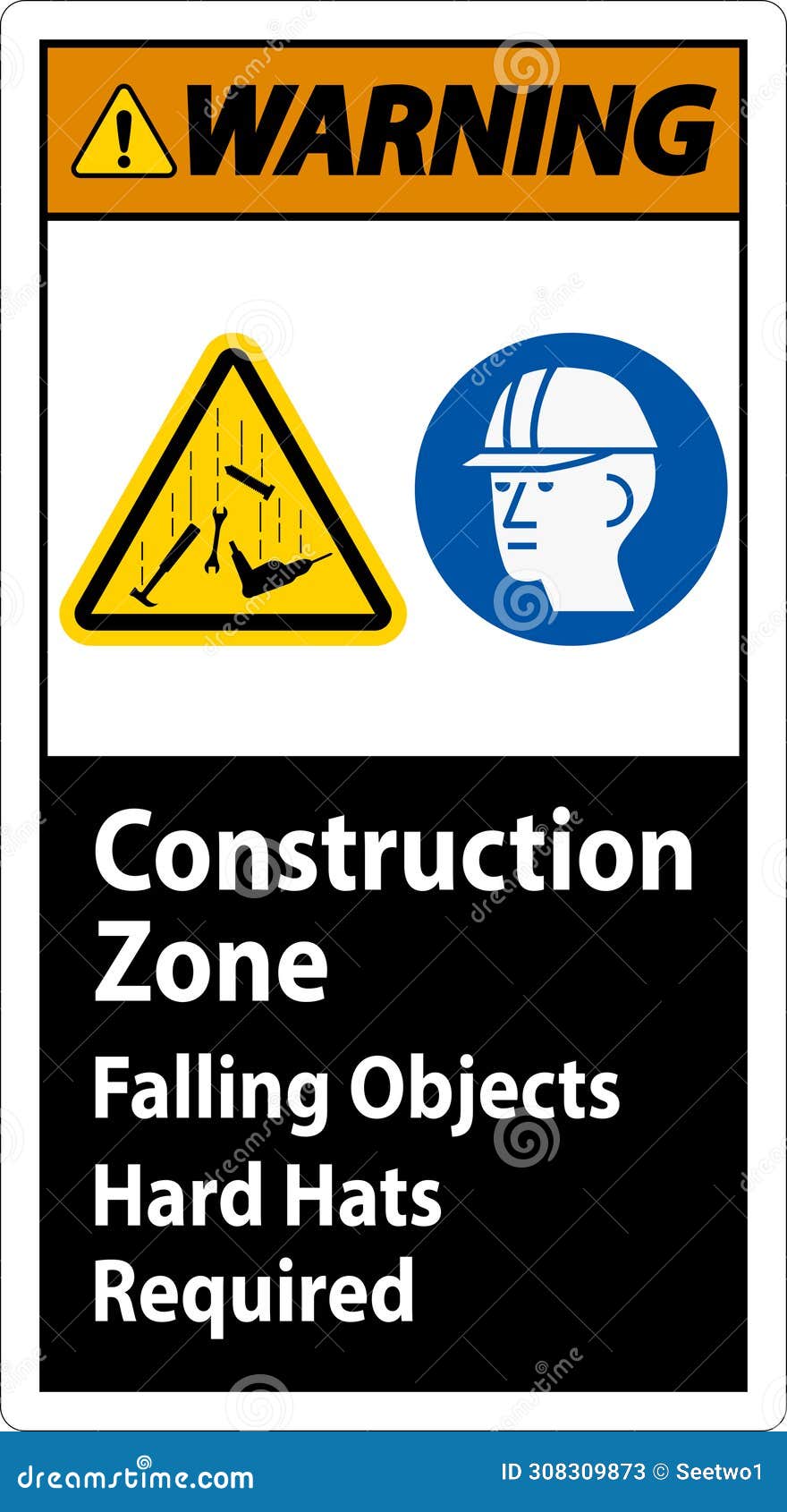 Warning Sign, Construction Zone, Falling Objects Hard Hats Required ...
