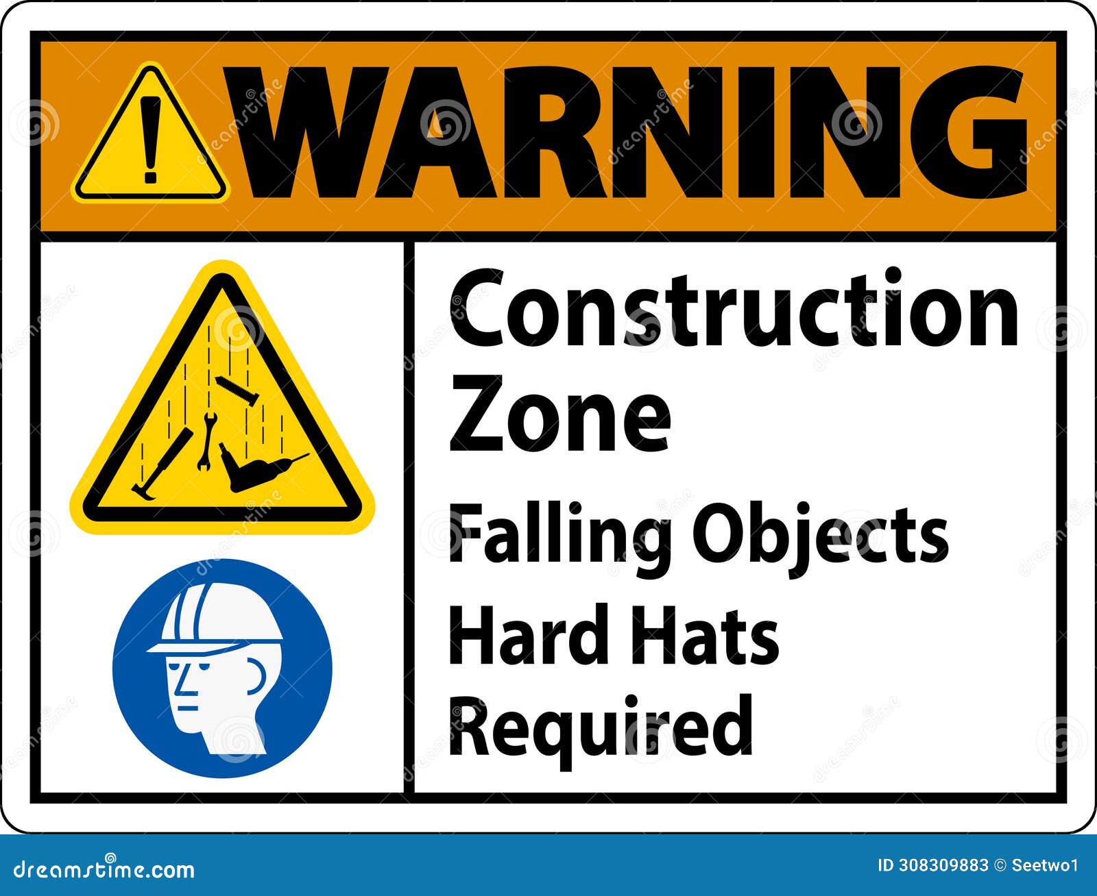 Warning Sign, Construction Zone, Falling Objects Hard Hats Required ...