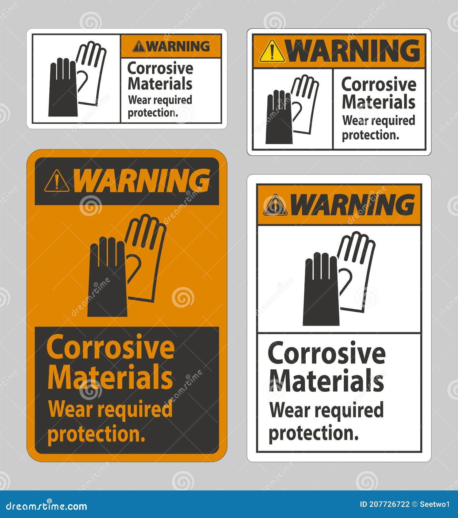 Warning Sign Corrosive Materials, Wear Required Protection Stock Vector ...
