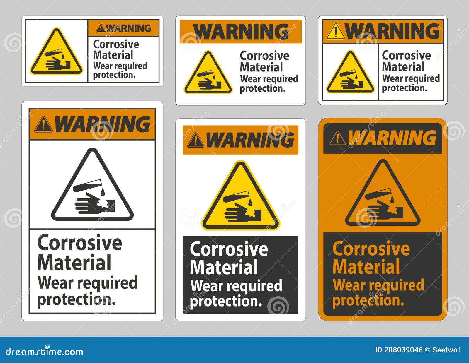 Warning Sign Corrosive Materials,Wear Required Protection Stock Vector ...