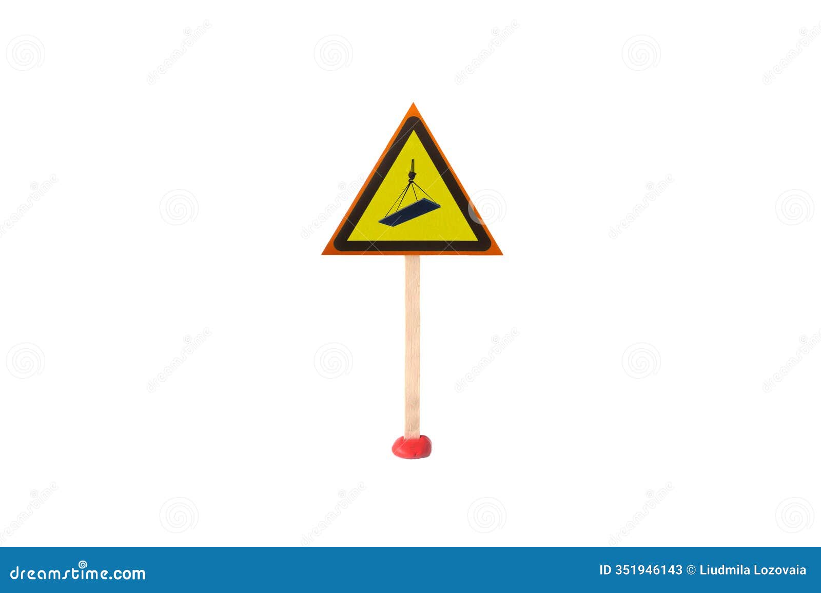 Warning Sign Crane with Cargo in a Yellow Triangle on a Stick on a ...