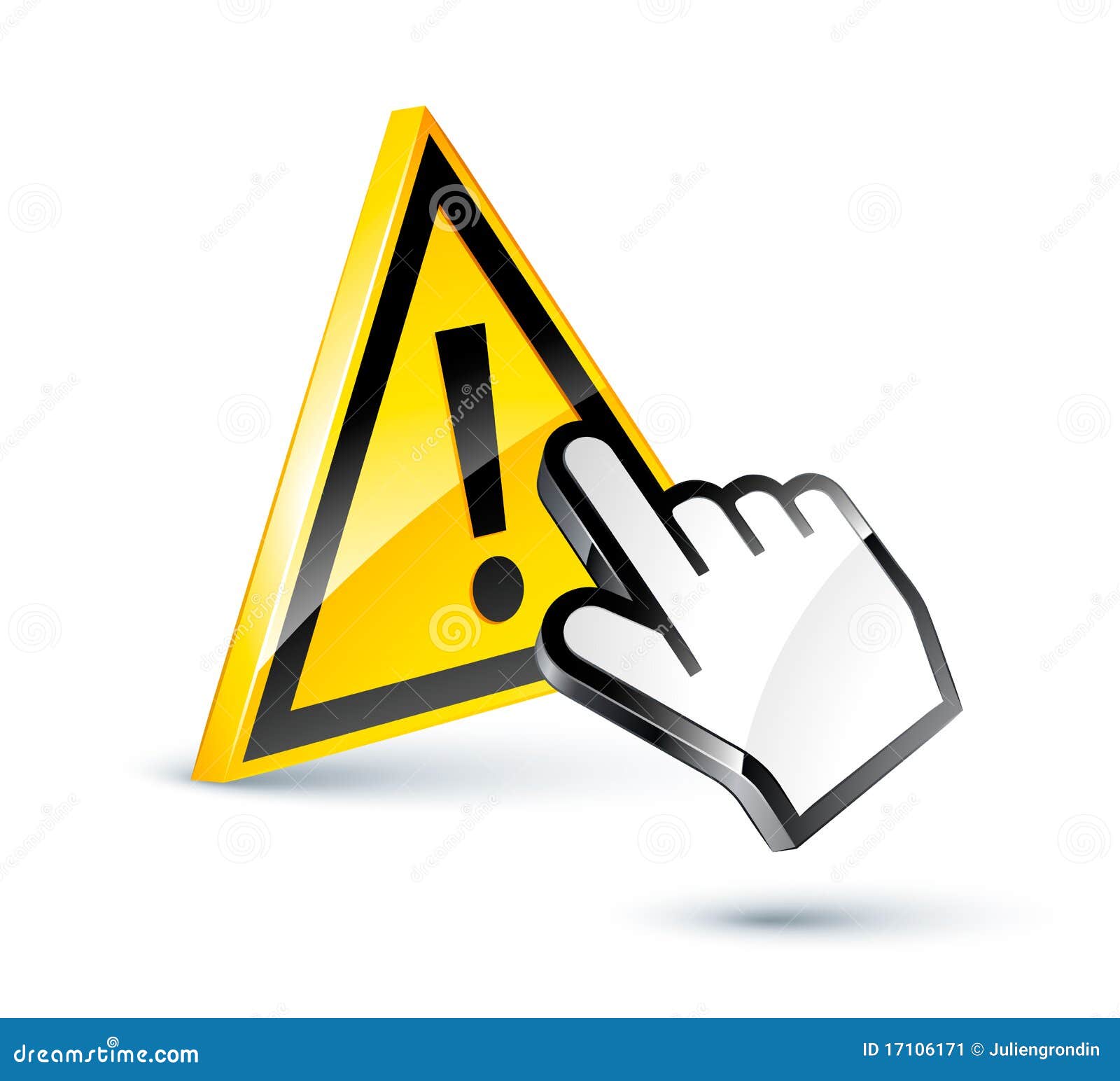 Warning Sign and Cursor Hand Stock Illustration - Illustration of alert ...