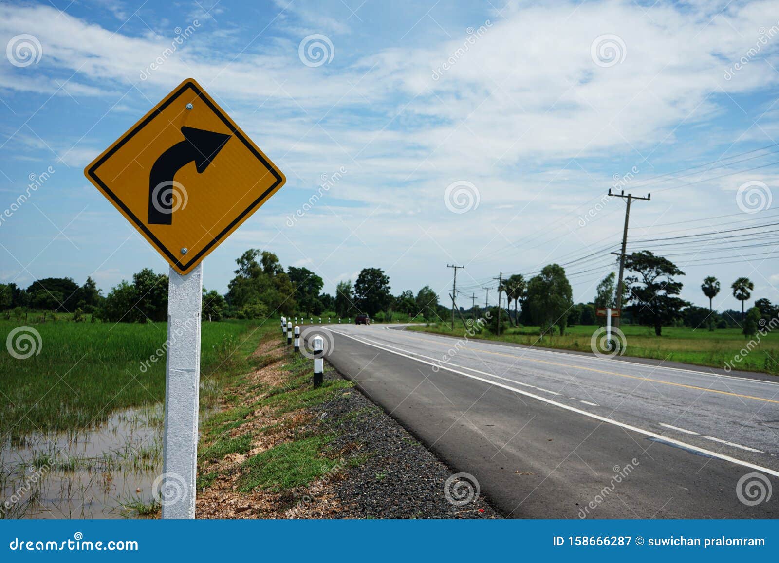 A Warning Sign Curves To Guide the Road To Prevent Danger Stock Image ...