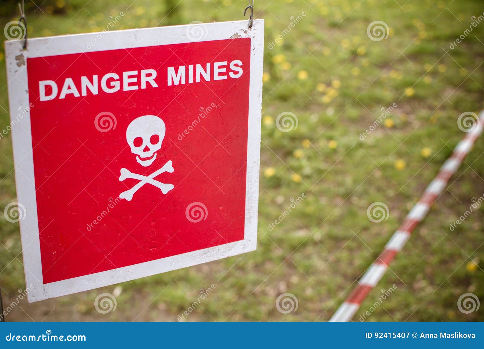 Warning Sign - Danger Mines on a Forest Stock Image - Image of close ...