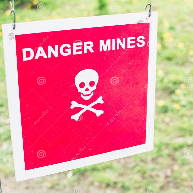 Warning Sign - Danger Mines on a Forest Stock Photo - Image of design ...