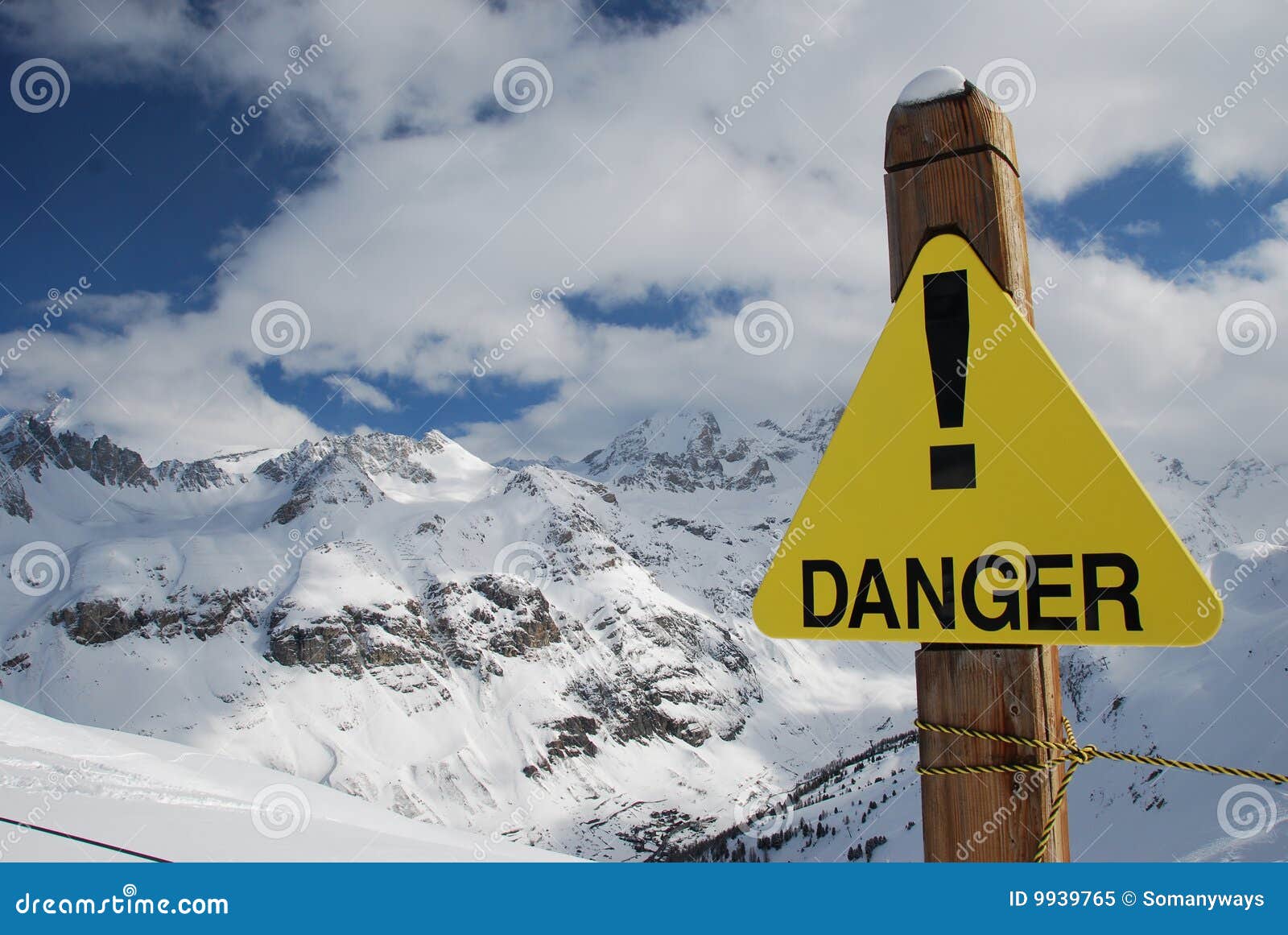 Warning Sign for Danger in the Mountain Stock Image - Image of ...