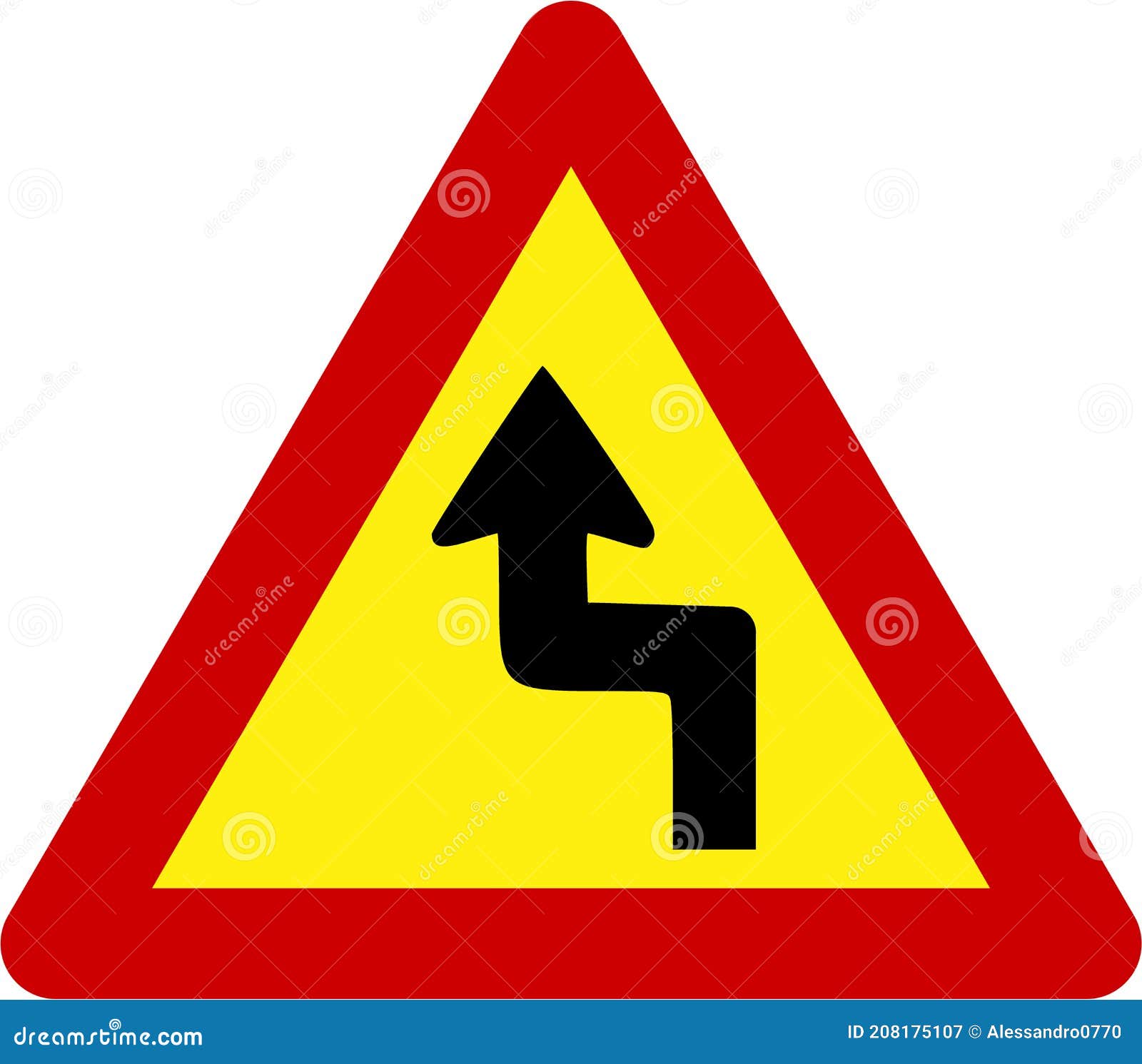 Warning Sign with Dangerous Curves Stock Illustration - Illustration of ...