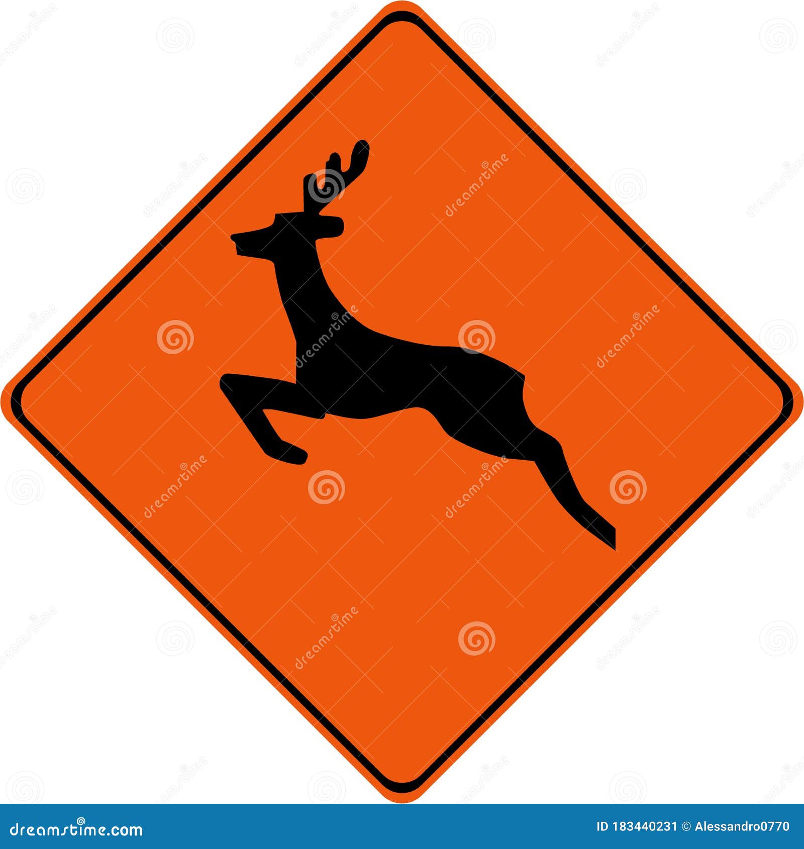 Warning Sign with Deers on Road Stock Illustration - Illustration of ...