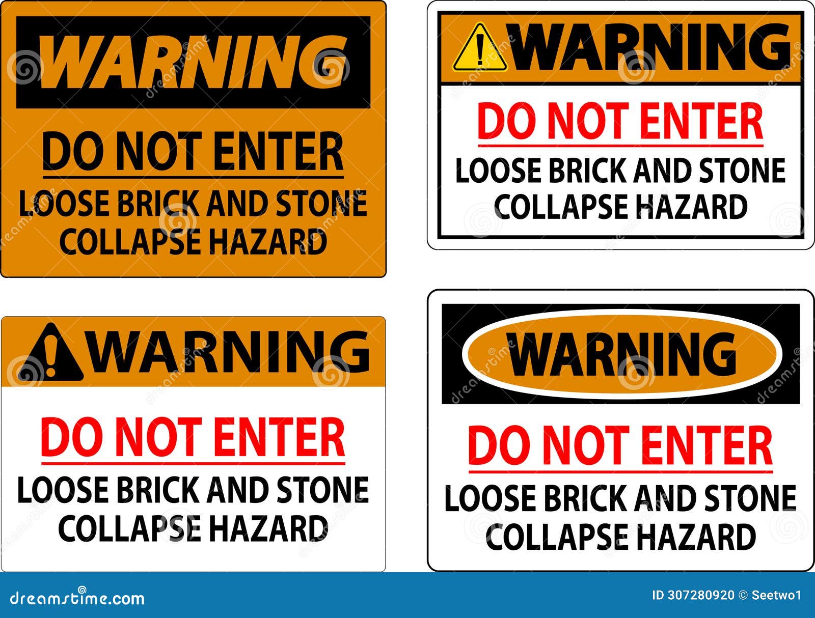 Warning Sign, Do Not Enter, Loose Brick and Stone Collapse Hazard Stock ...