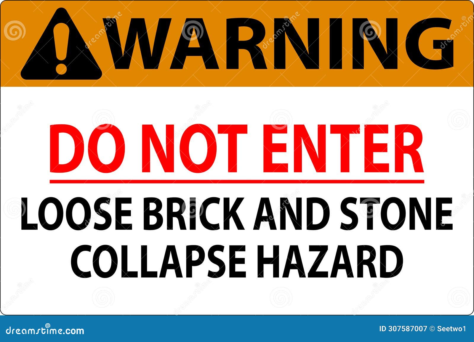 Warning Sign, Do Not Enter, Loose Brick and Stone Collapse Hazard Stock ...