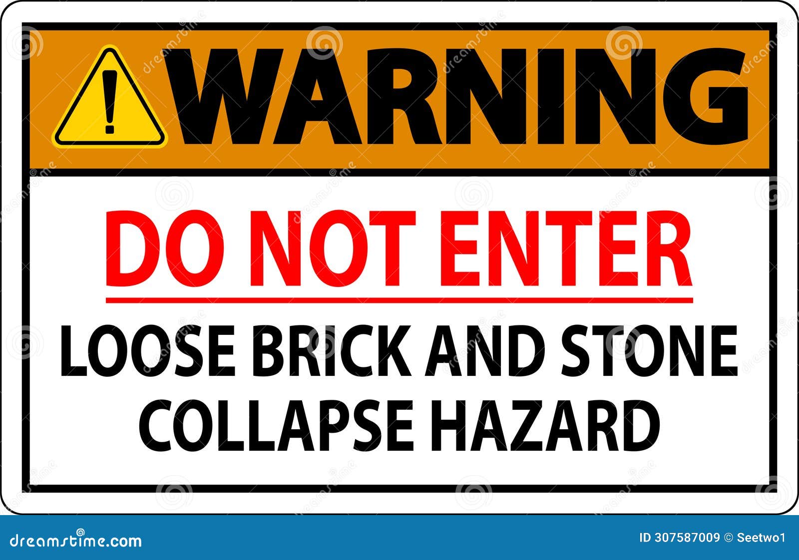 Warning Sign, Do Not Enter, Loose Brick and Stone Collapse Hazard Stock ...