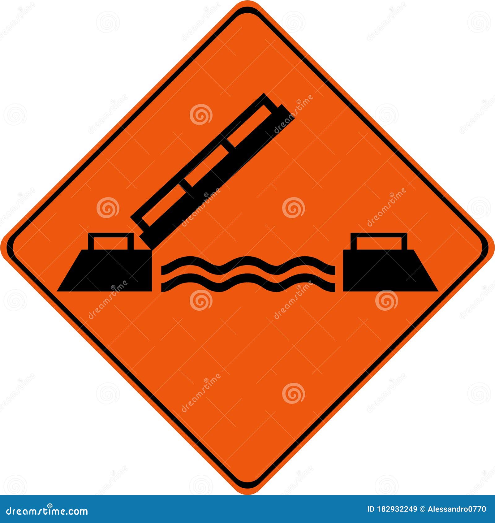 Warning Sign with Drawbridge Stock Illustration - Illustration of ...