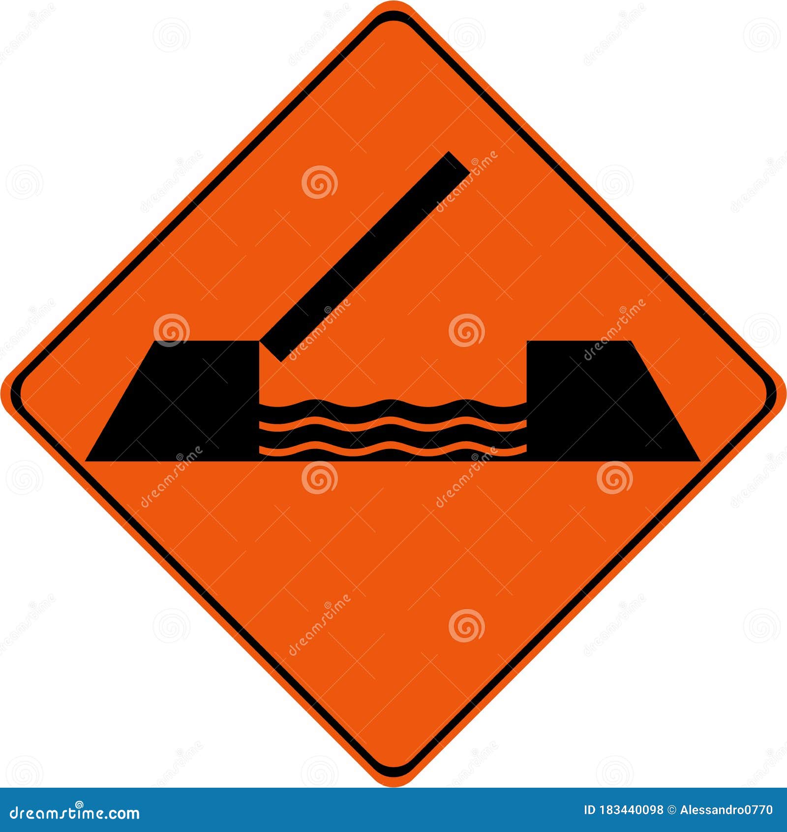 Warning Sign with Drawbridge Stock Illustration - Illustration of ...