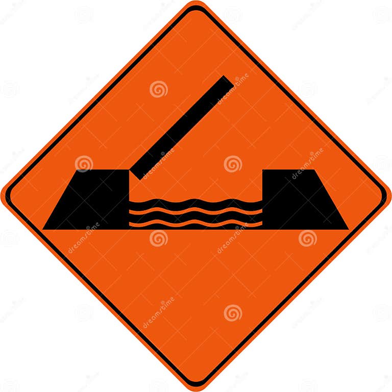 Warning Sign with Drawbridge Stock Illustration - Illustration of ...