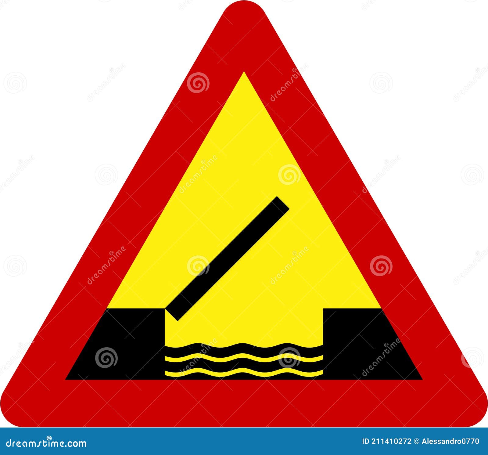 Warning Sign with Drawbridge Stock Illustration - Illustration of river ...