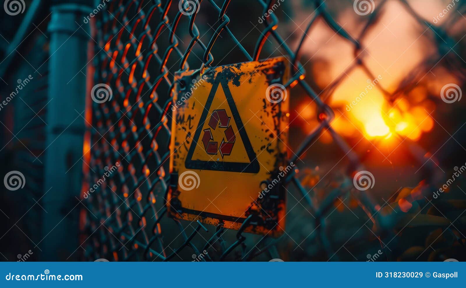 Warning Sign for Electrical Hazard Mounted on a Chain-link Fence at ...