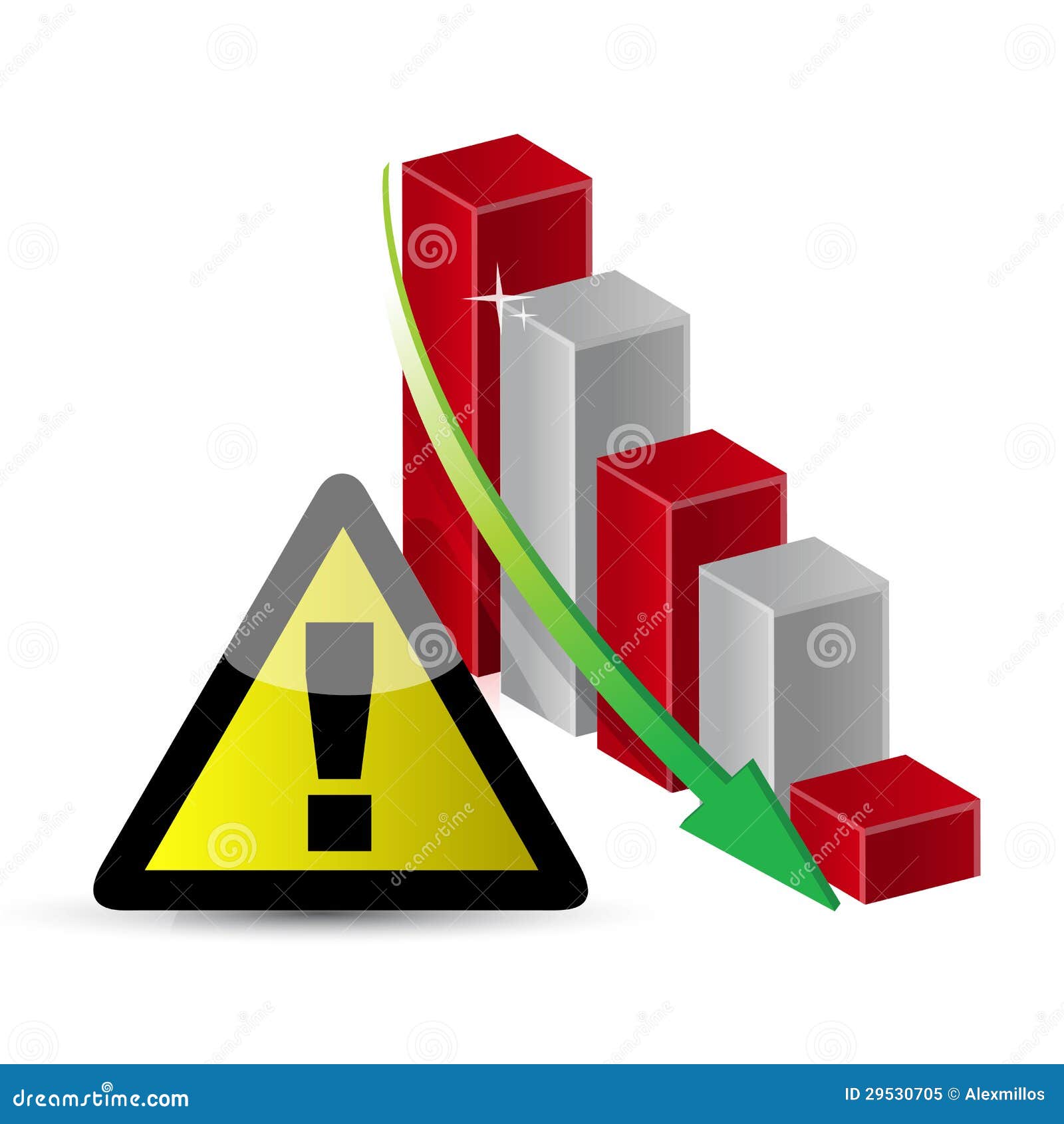 Warning Sign with a Failing Business Graph Stock Illustration ...