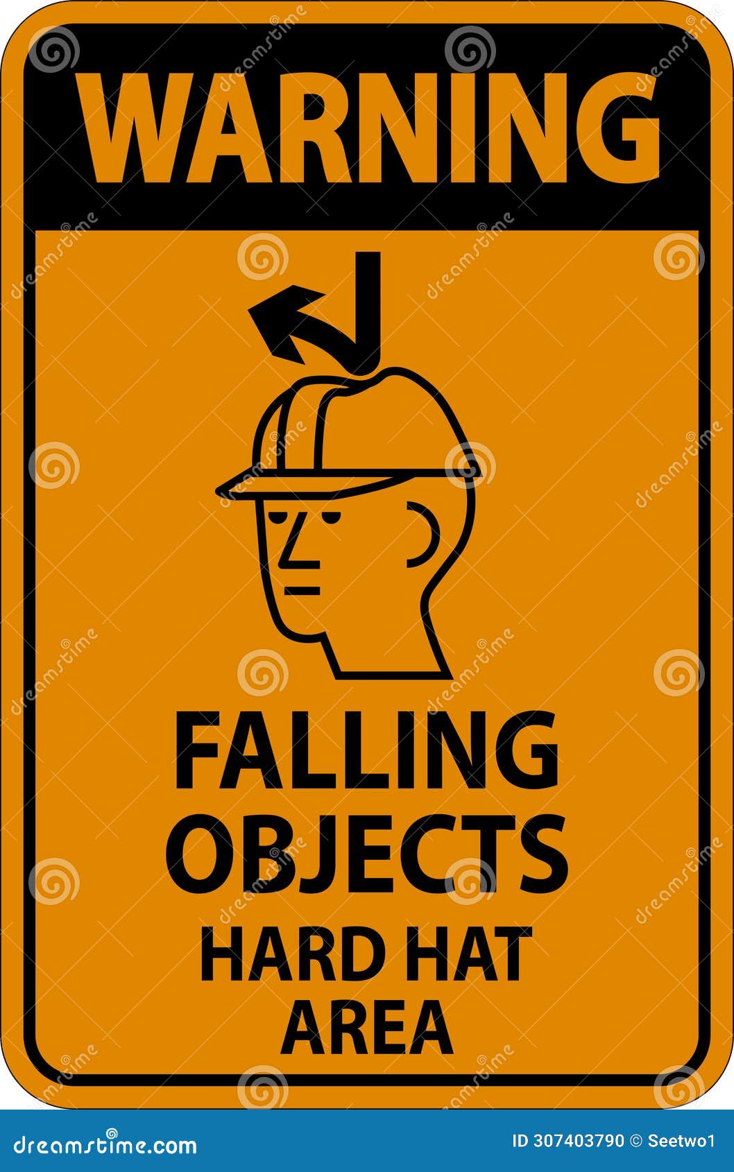 Warning Sign, Falling Objects Hard Hat Area Stock Vector - Illustration ...