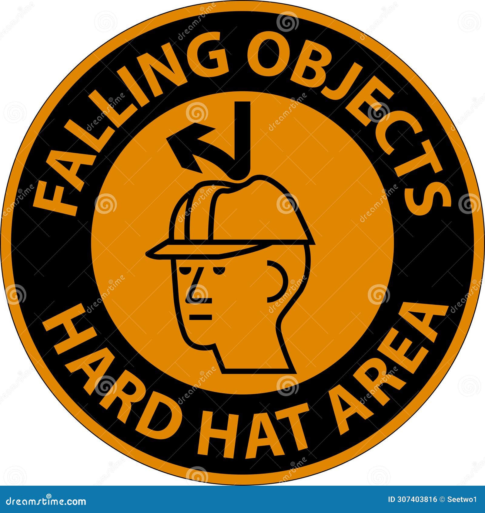 Warning Sign, Falling Objects Hard Hat Area Stock Vector - Illustration ...