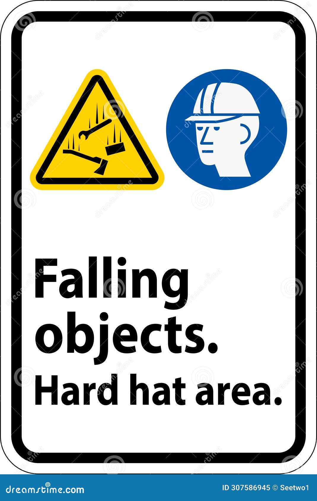 Warning Sign, Falling Objects Hard Hat Area Stock Vector - Illustration ...