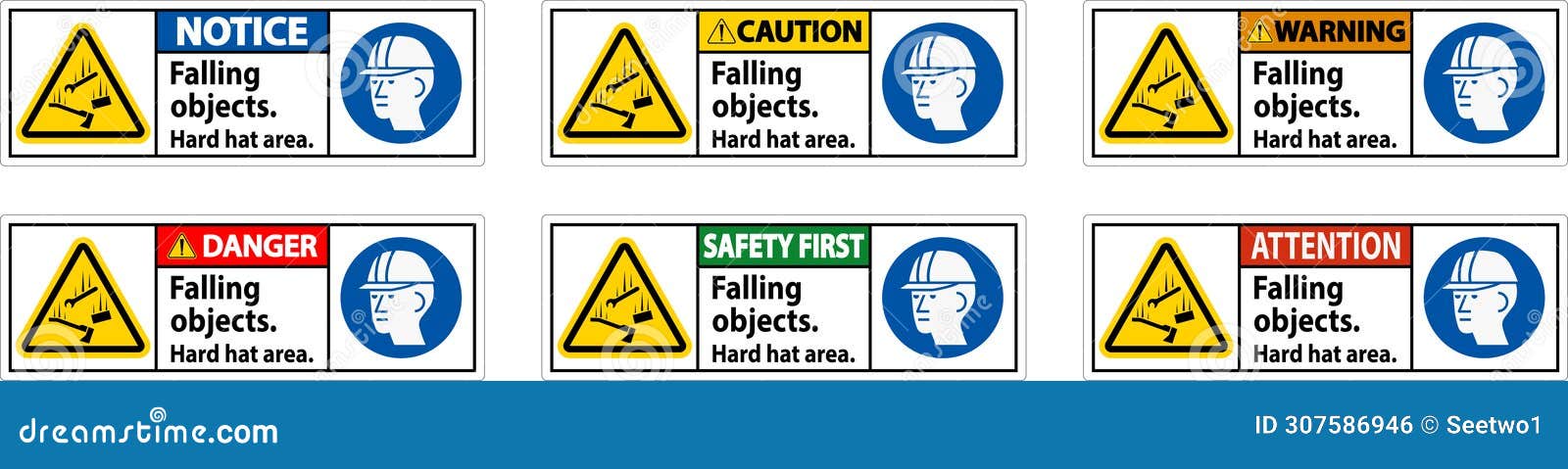 Warning Sign, Falling Objects Hard Hat Area Stock Vector - Illustration ...
