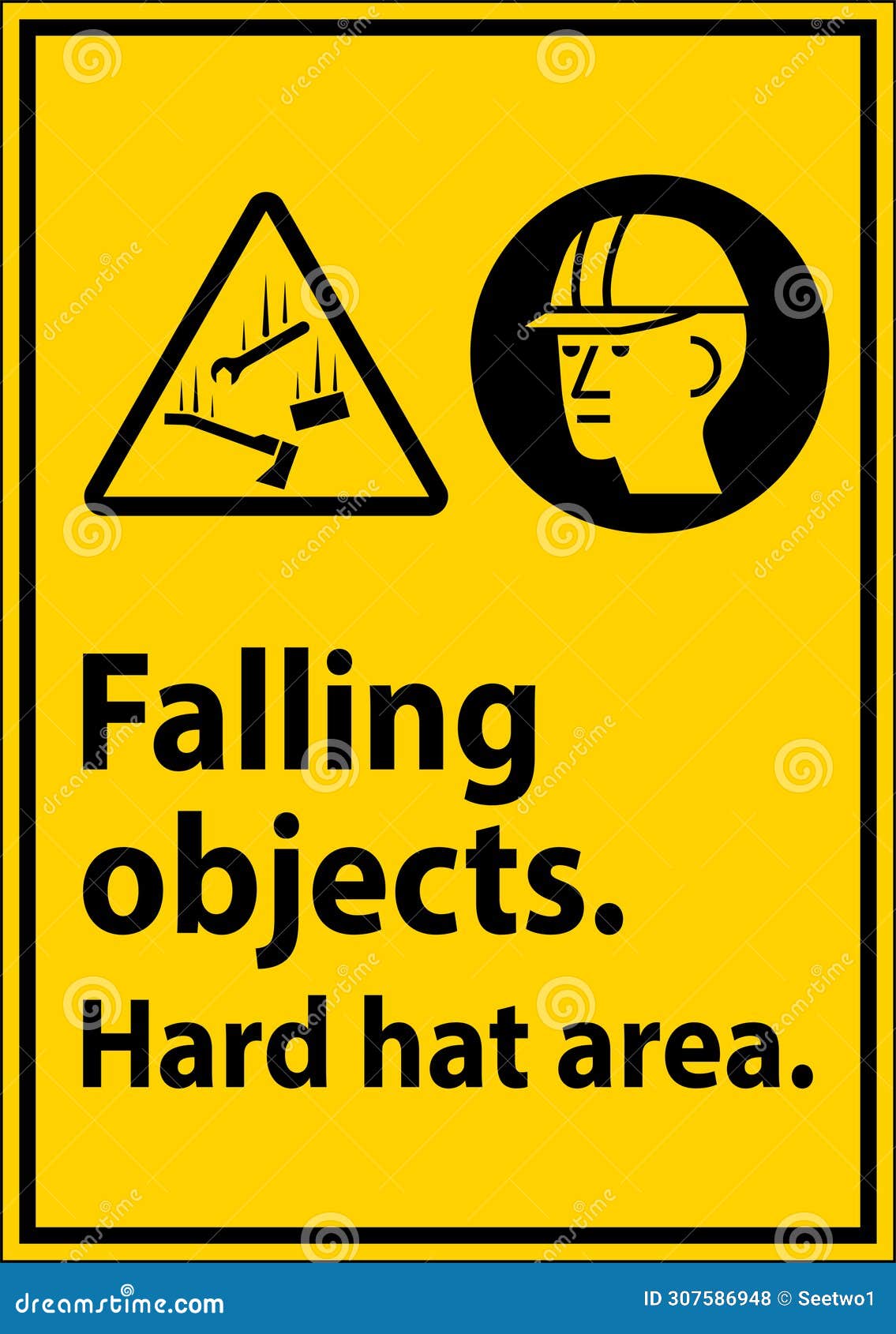 Warning Sign, Falling Objects Hard Hat Area Stock Vector - Illustration ...