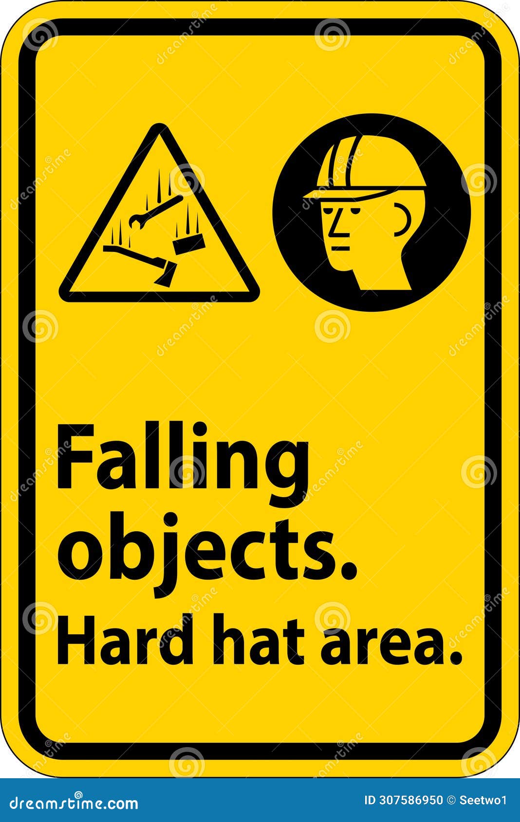 Warning Sign, Falling Objects Hard Hat Area Stock Vector - Illustration ...