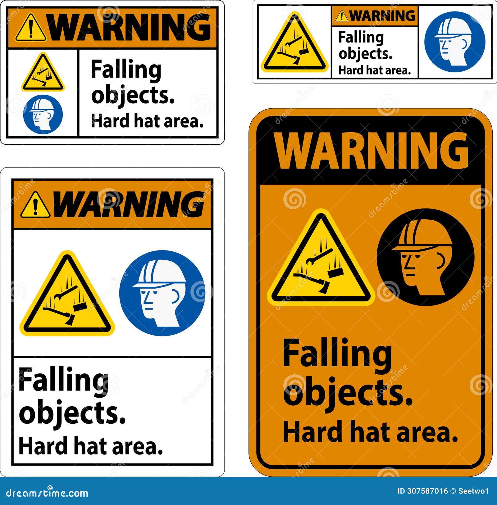 Warning Sign, Falling Objects Hard Hat Area Stock Vector - Illustration ...