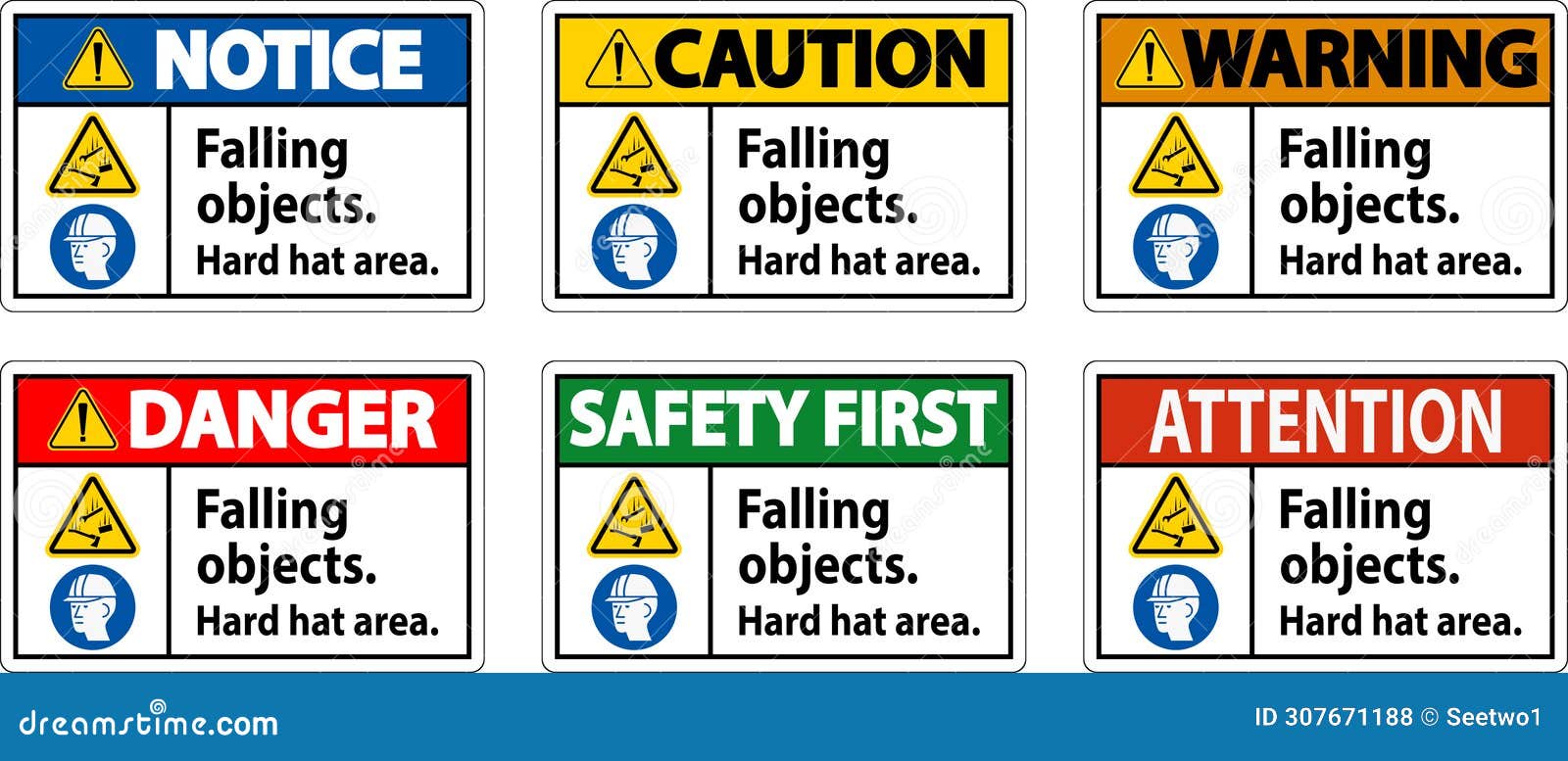 Warning Sign, Falling Objects Hard Hat Area Stock Vector - Illustration ...
