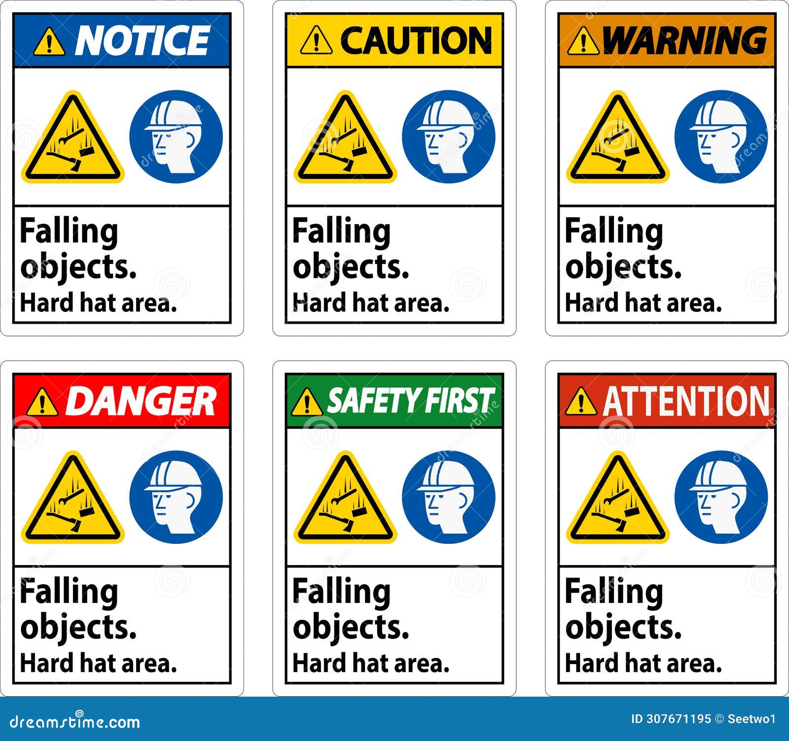 Warning Sign, Falling Objects Hard Hat Area Stock Vector - Illustration ...