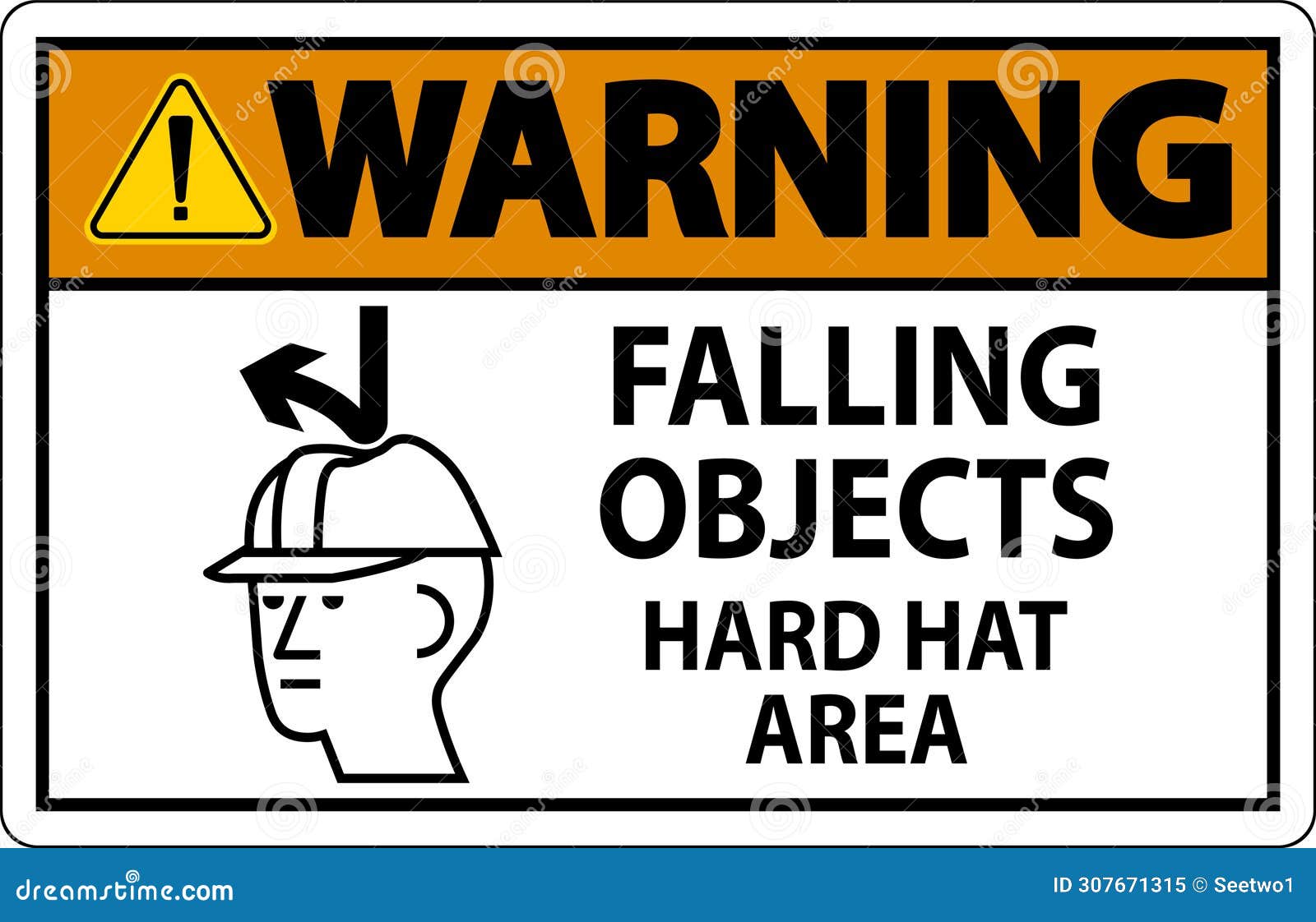 Warning Sign, Falling Objects Hard Hat Area Stock Vector - Illustration ...
