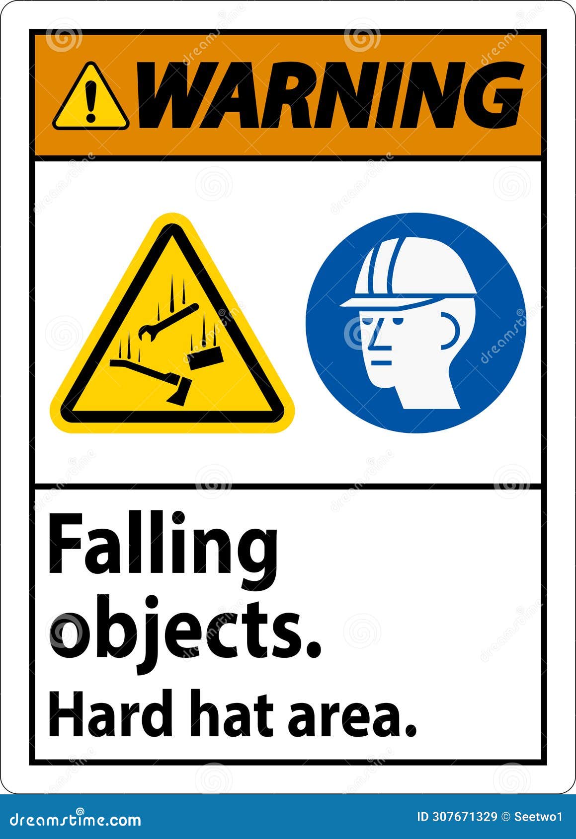 Warning Sign, Falling Objects Hard Hat Area Stock Vector - Illustration ...