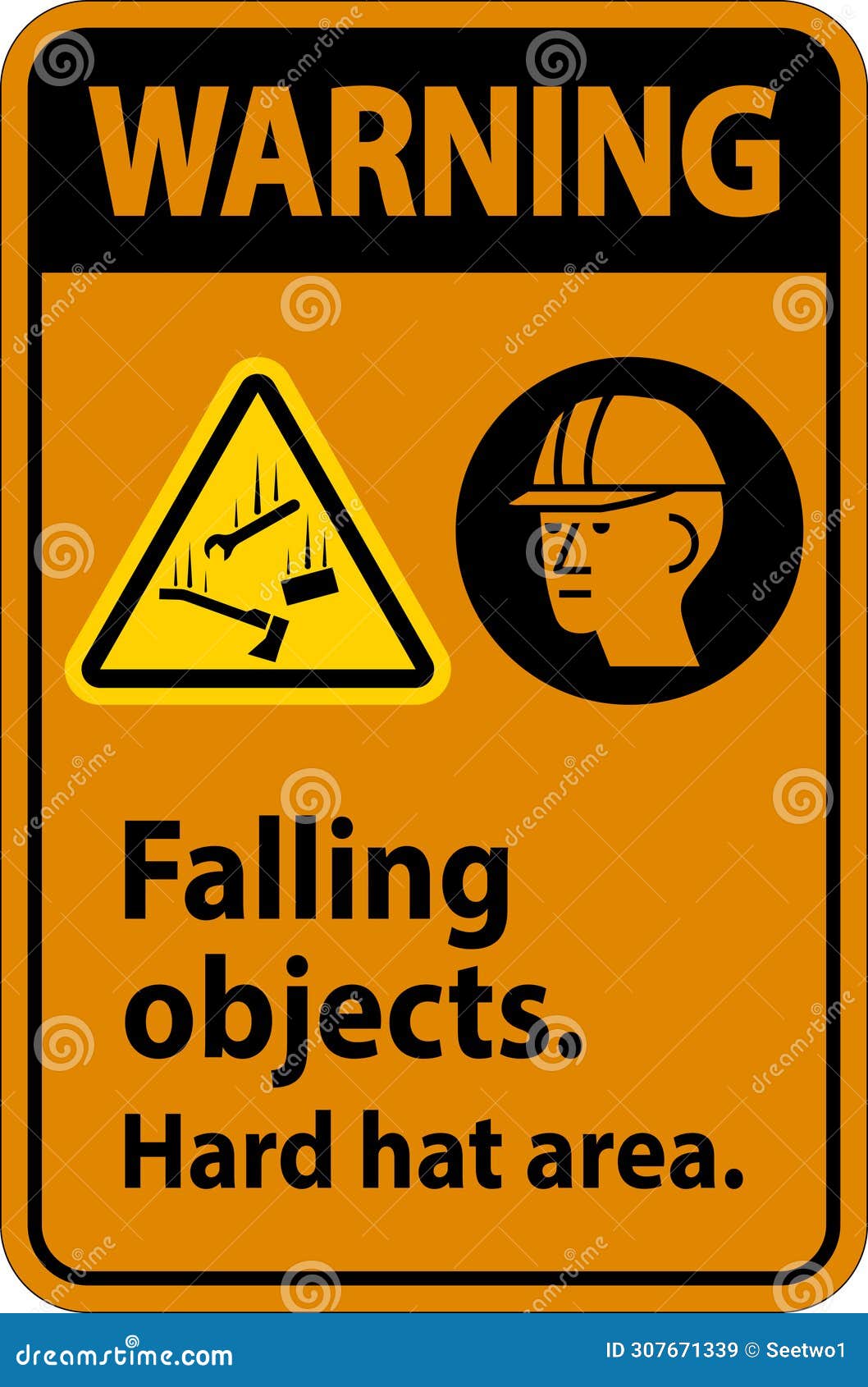 Warning Sign, Falling Objects Hard Hat Area Stock Vector - Illustration ...