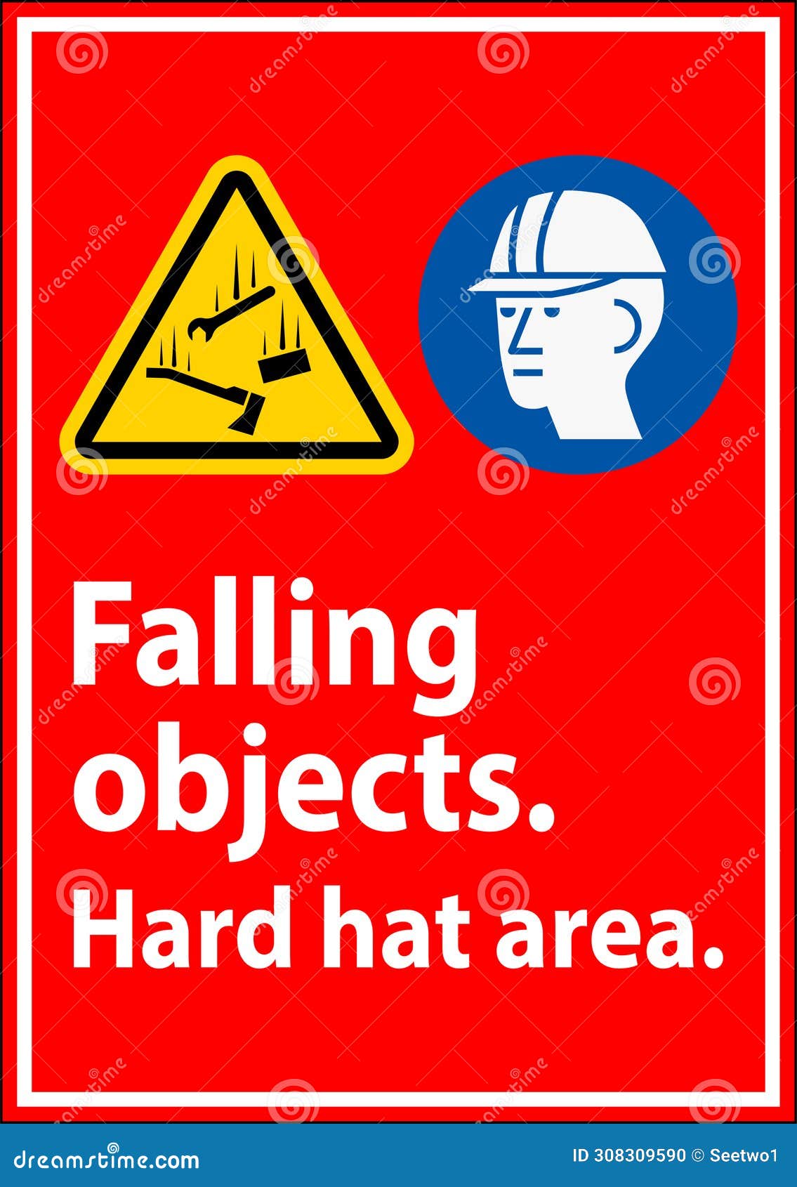 Warning Sign, Falling Objects Hard Hat Area Stock Vector - Illustration ...