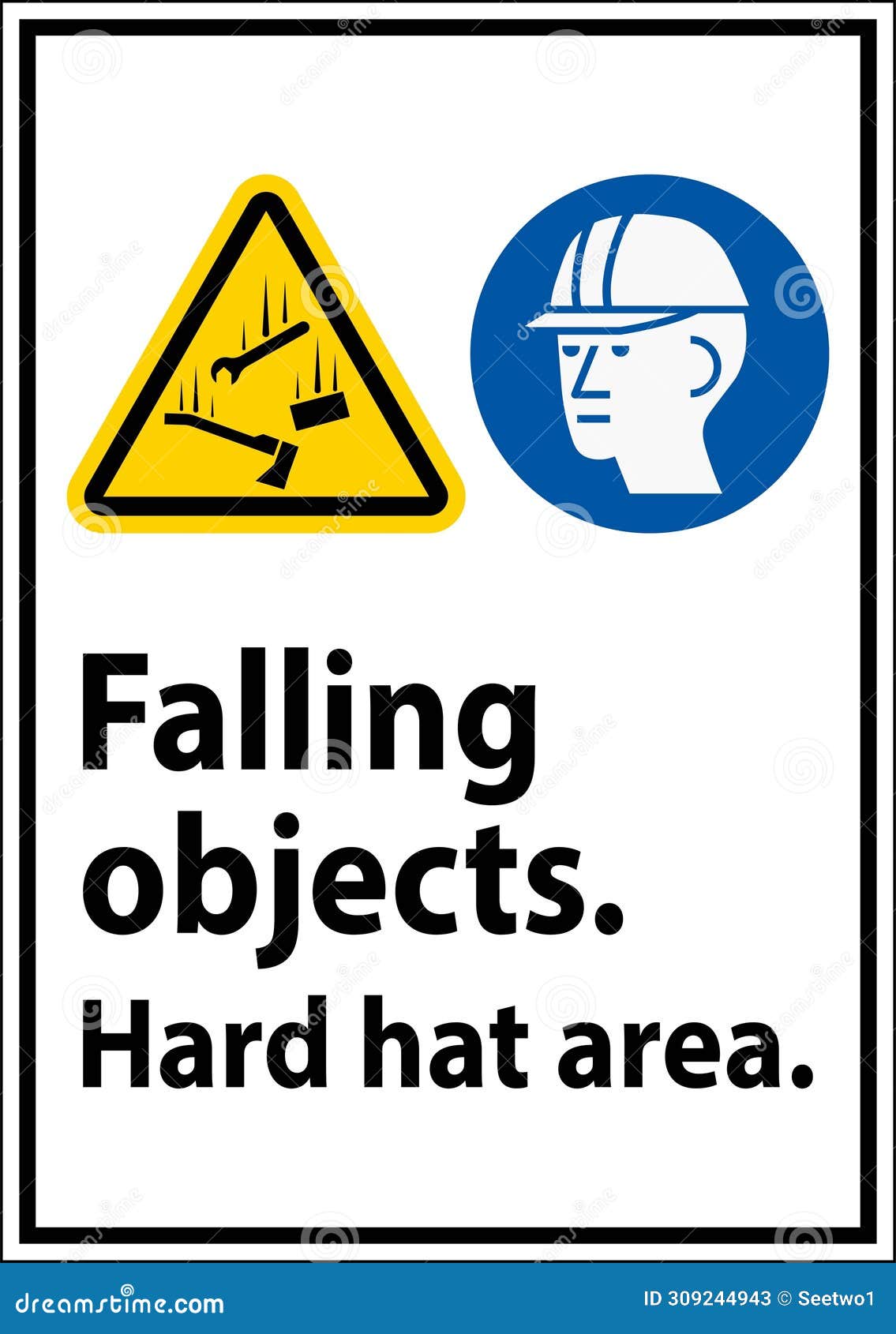 Warning Sign, Falling Objects Hard Hat Area Stock Vector - Illustration ...