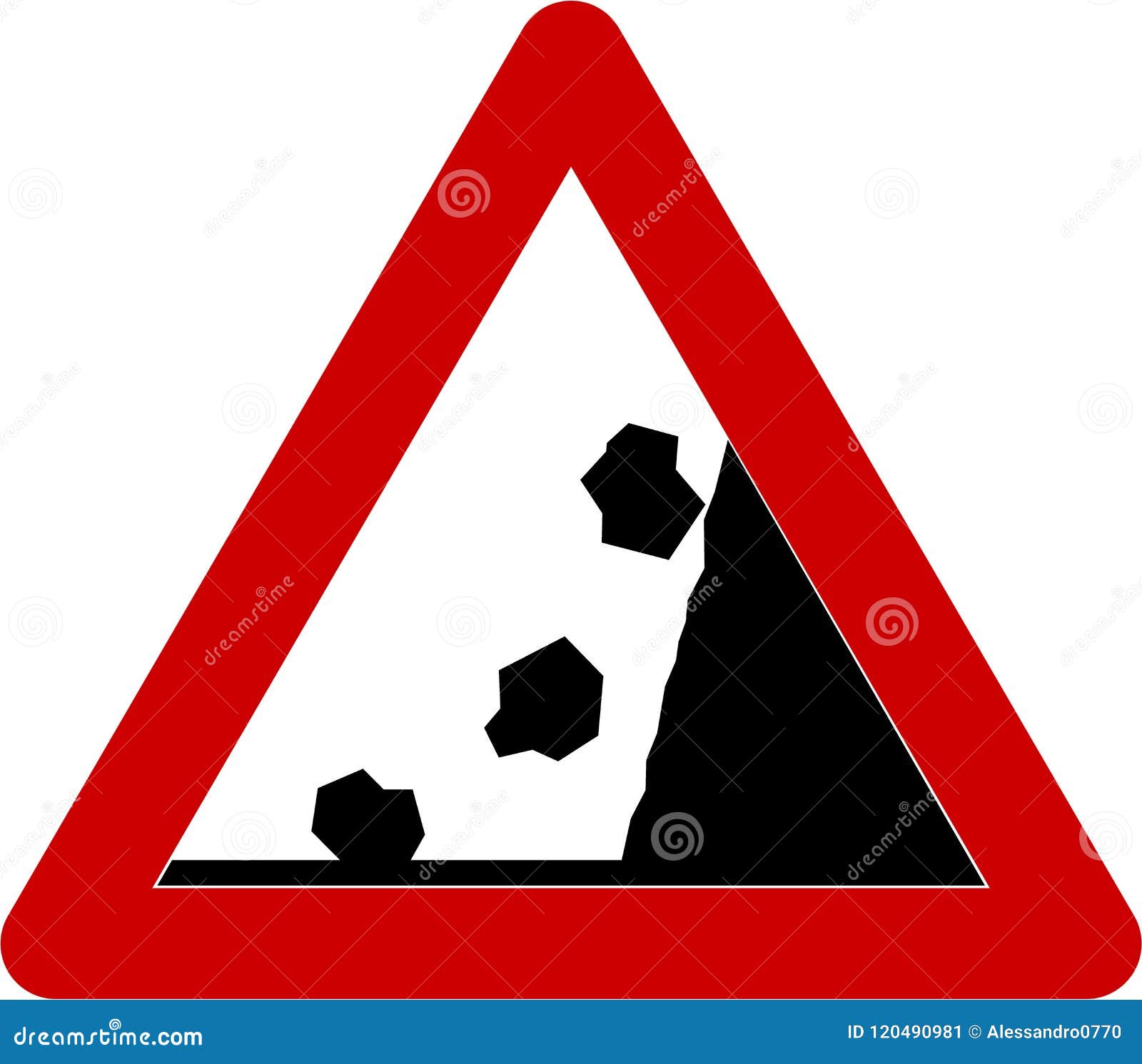 Warning Sign with Falling Rocks Stock Illustration - Illustration of ...