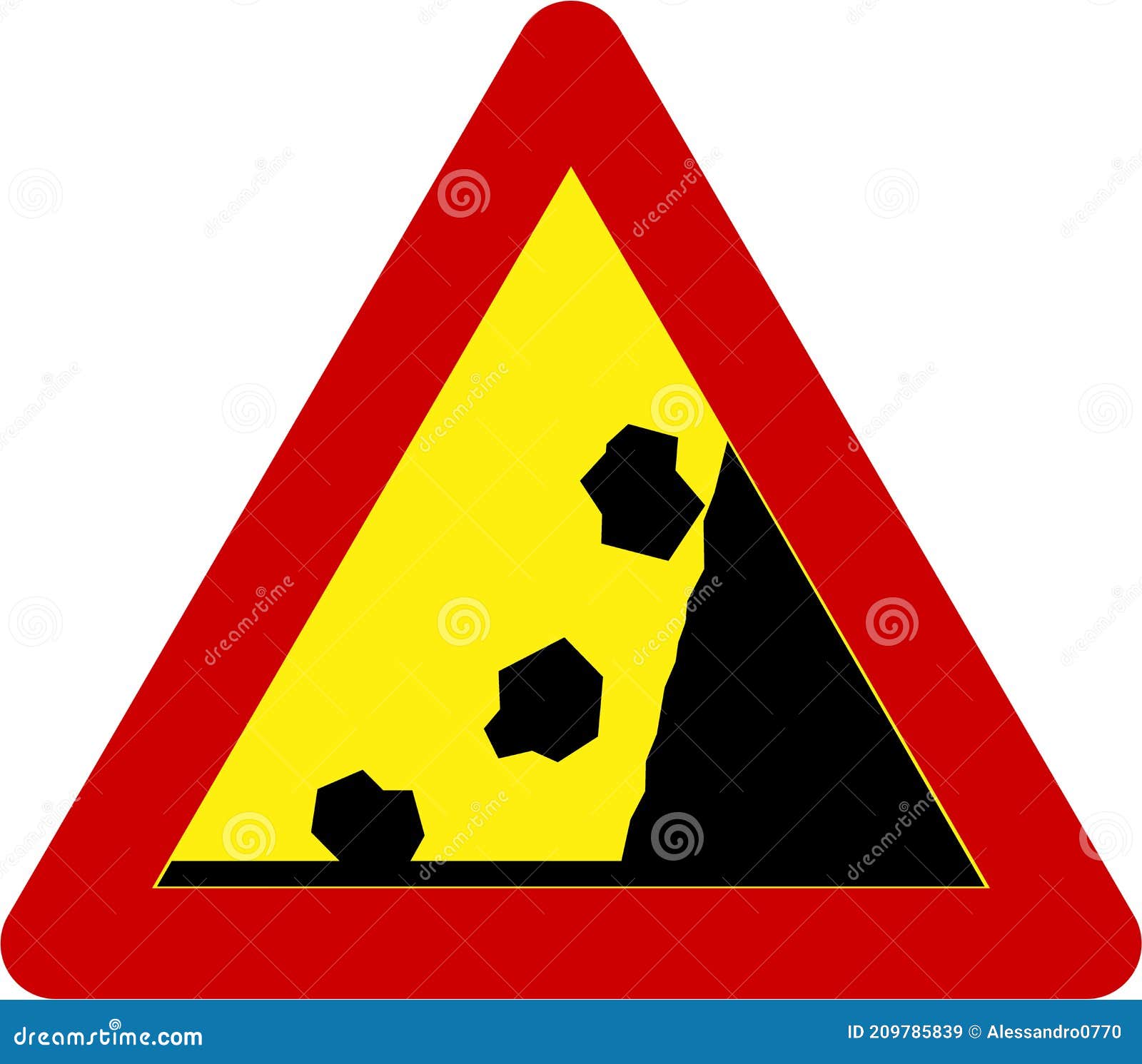 Warning Sign with Falling Rocks Stock Illustration - Illustration of ...