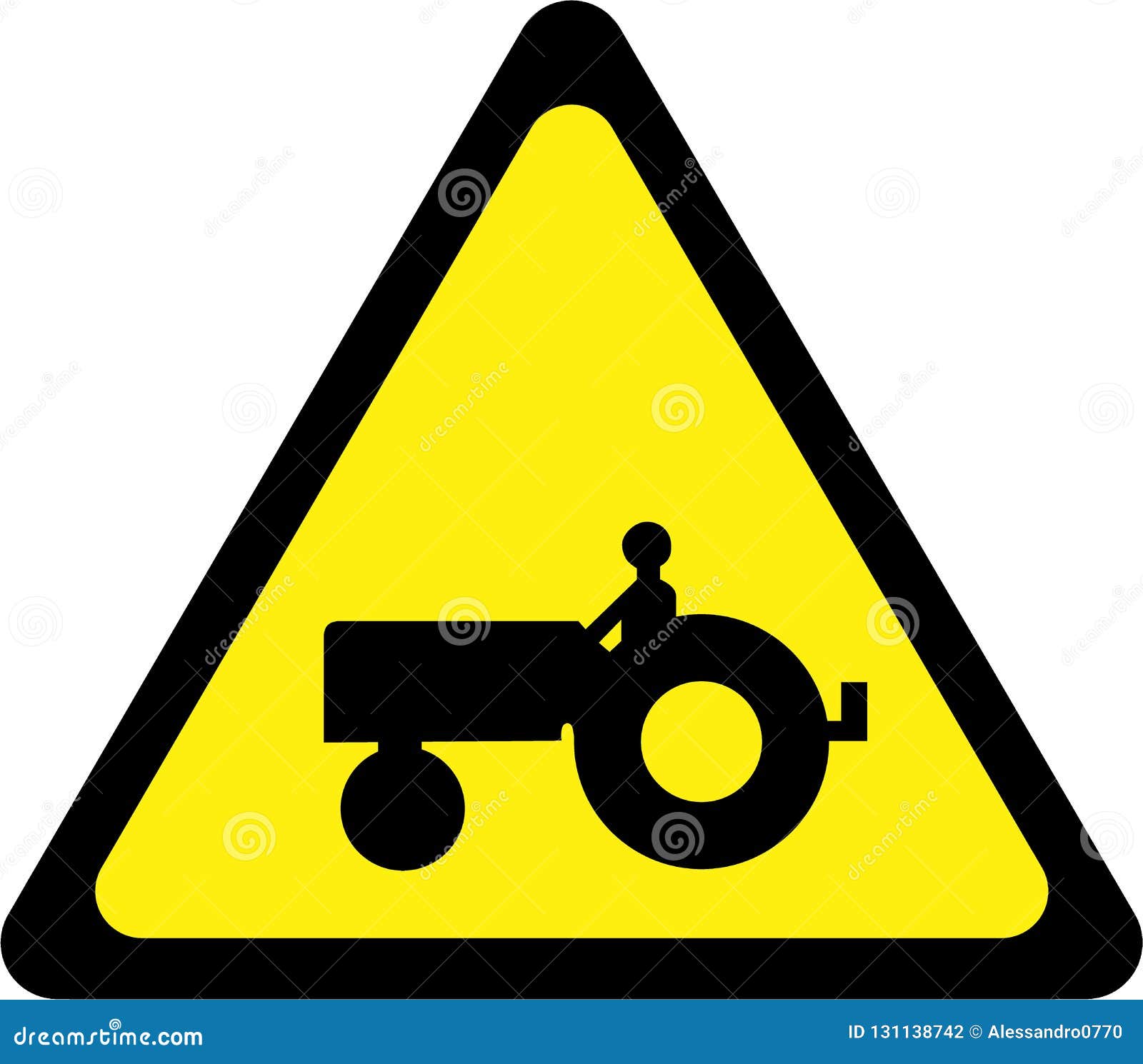 Warning Sign with Farm Tractor Stock Illustration - Illustration of ...