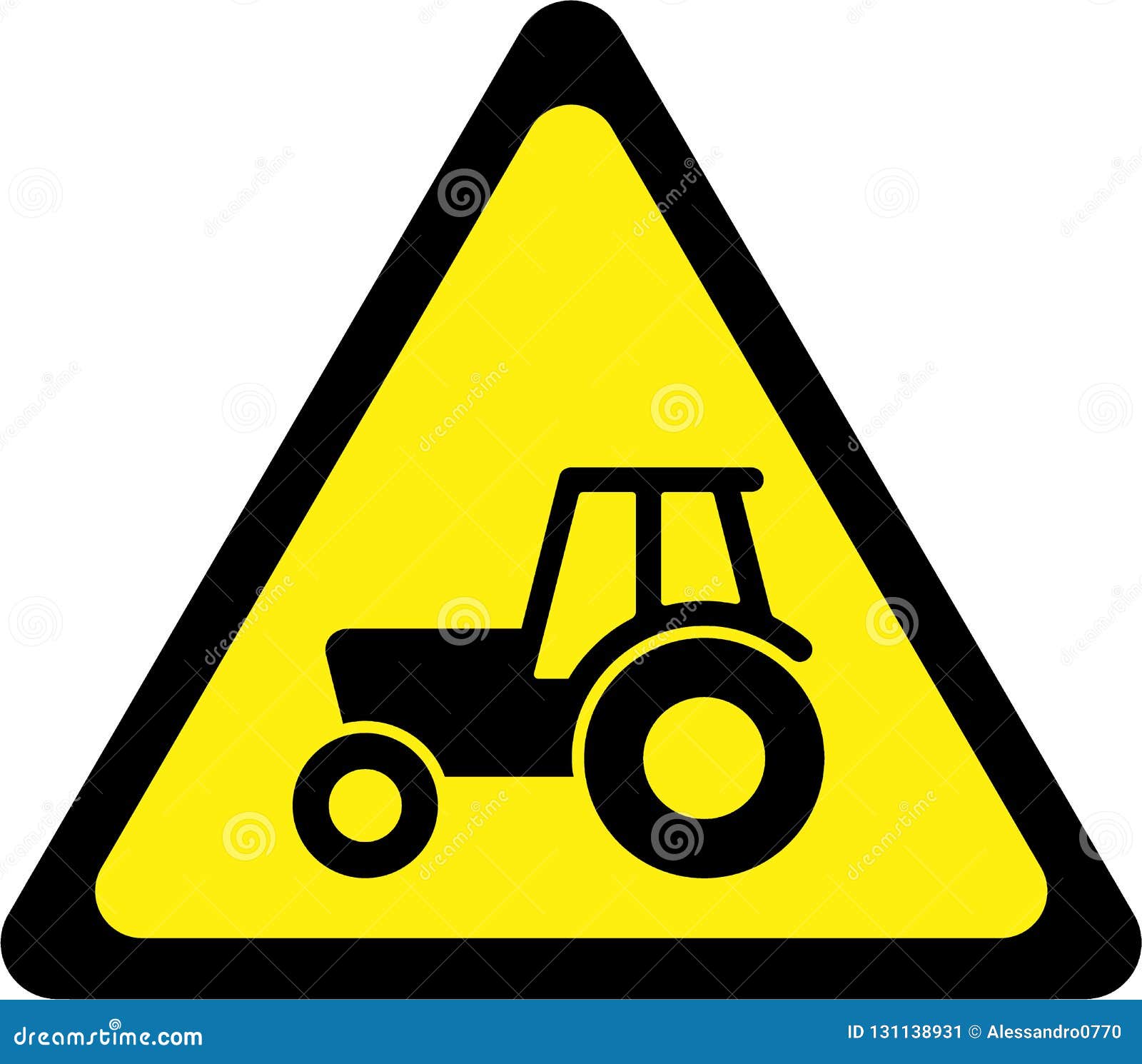 Warning Sign with Farm Tractor Stock Illustration - Illustration of ...