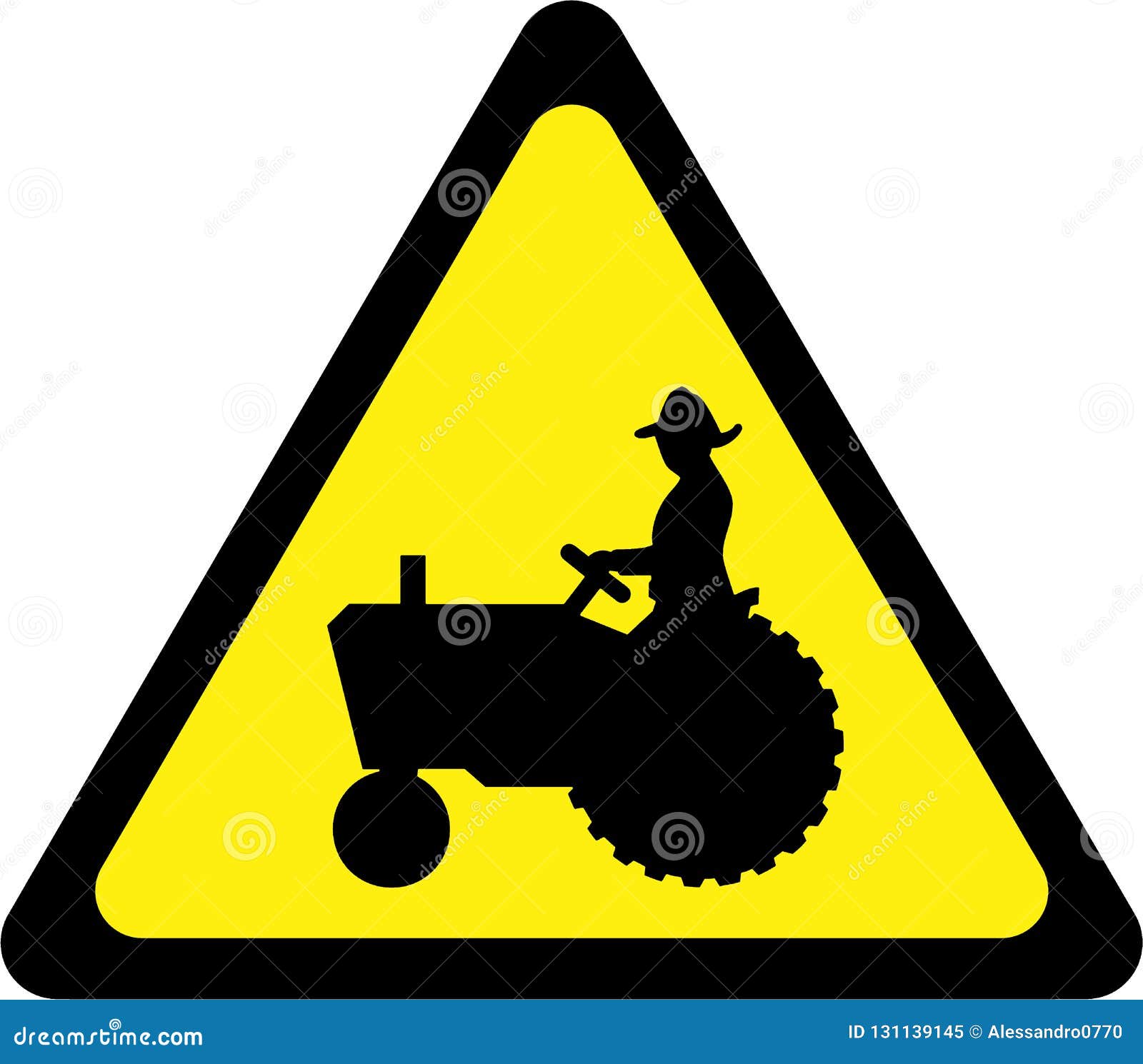 Warning Sign with Farm Tractor Stock Illustration - Illustration of ...