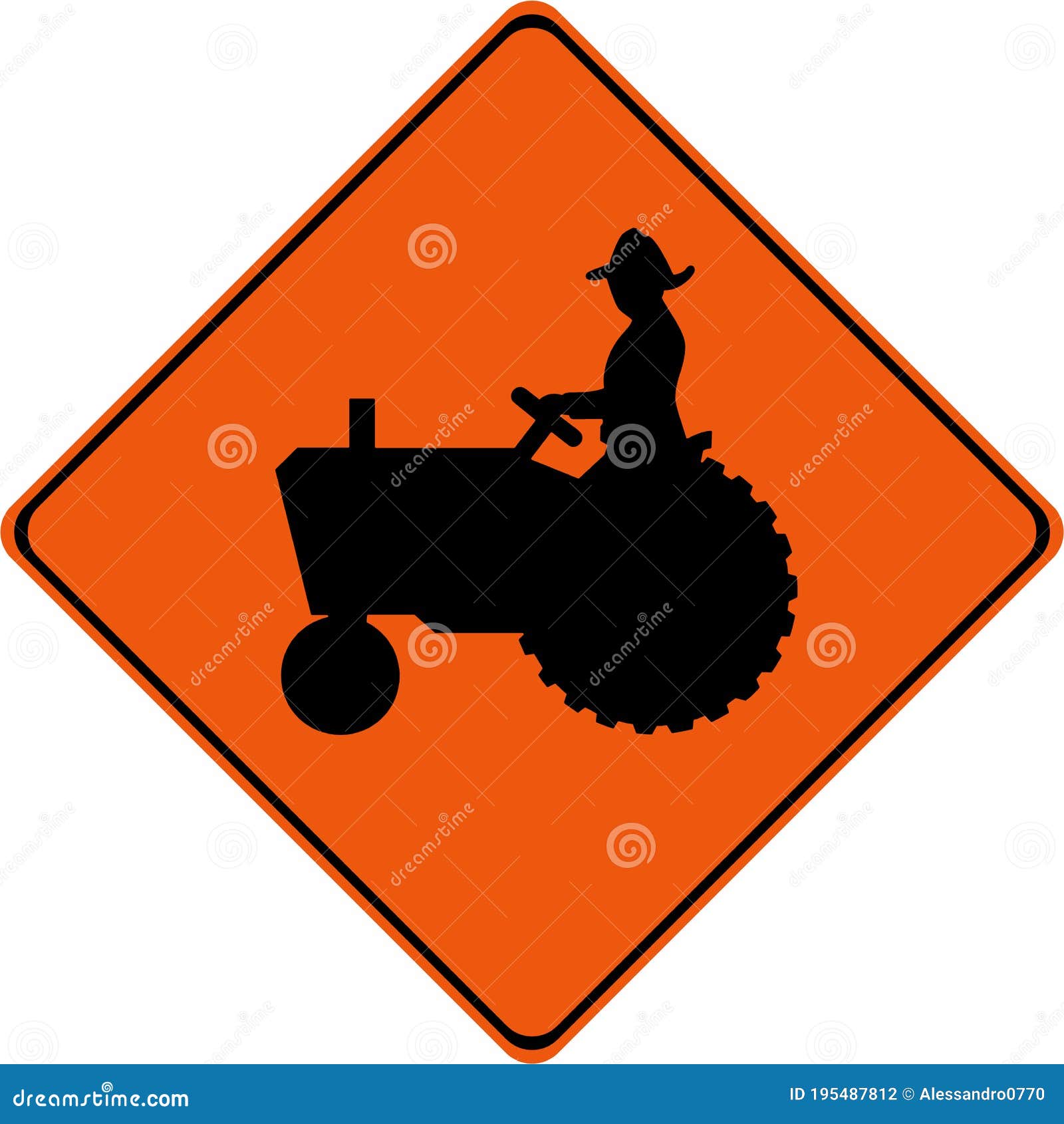 Warning Sign with Farm Tractor Stock Illustration - Illustration of ...