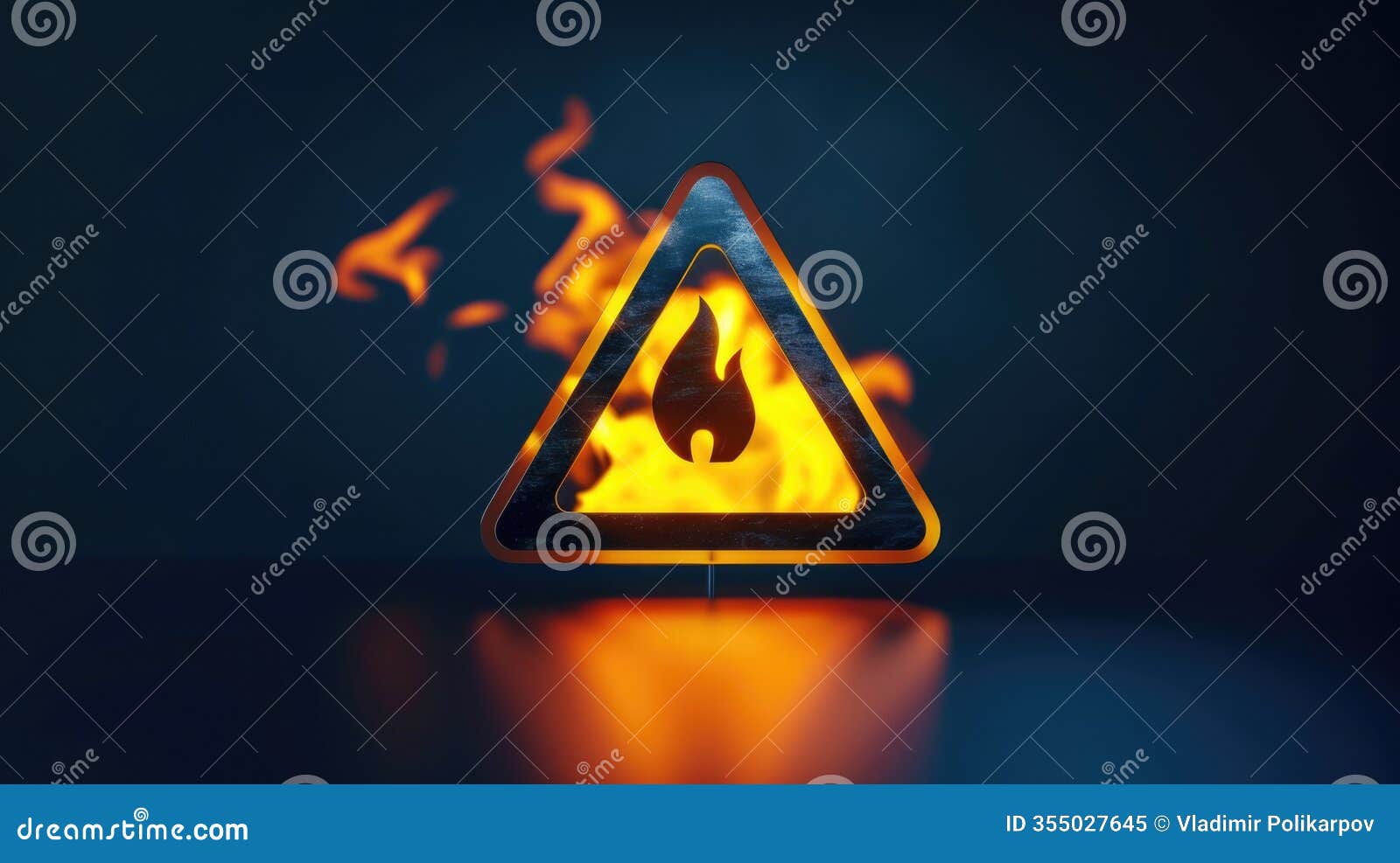 A Warning Sign with a Fire in the Background. Suitable for Fire Safety ...