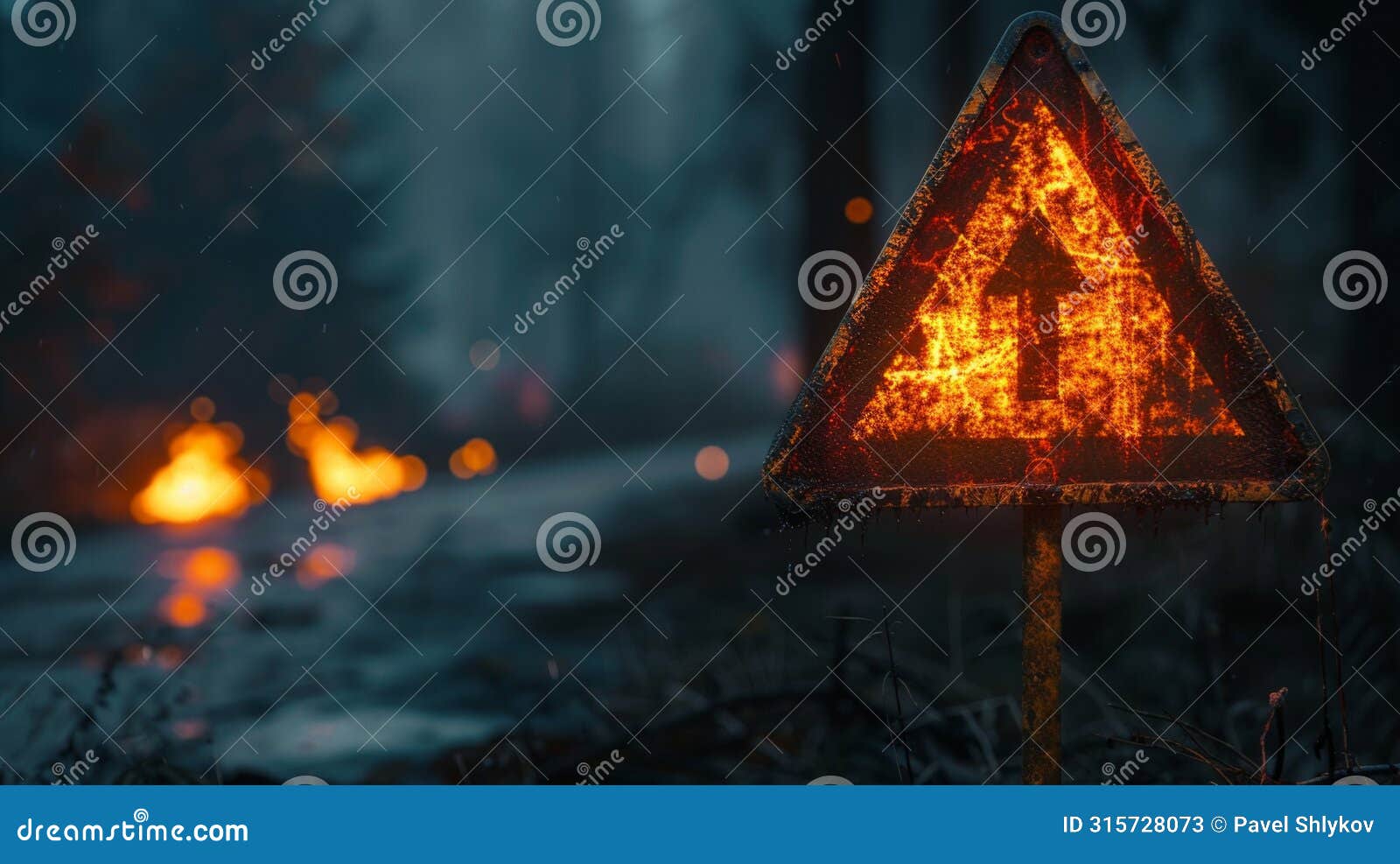 Warning Sign in Fire Forest Stock Image - Image of burn, background ...