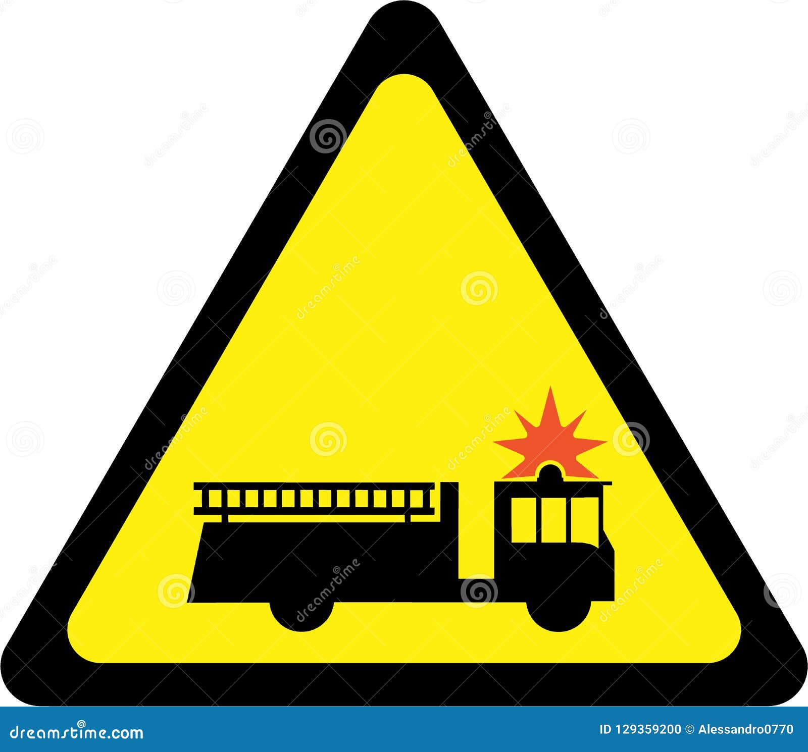 Warning Sign with Fire Truck Stock Illustration - Illustration of ...