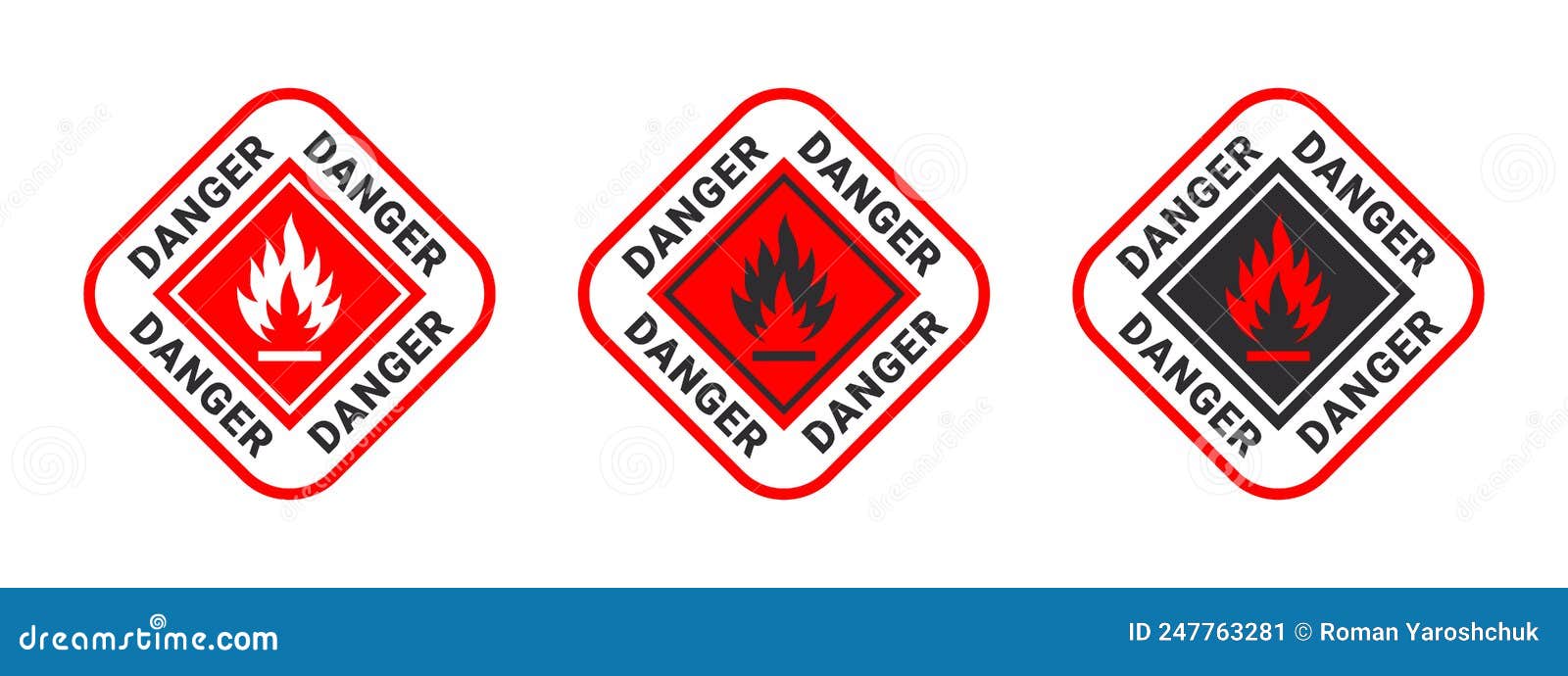 Warning Sign Flammable Liquids or Materials. Flammable Substances Icons ...