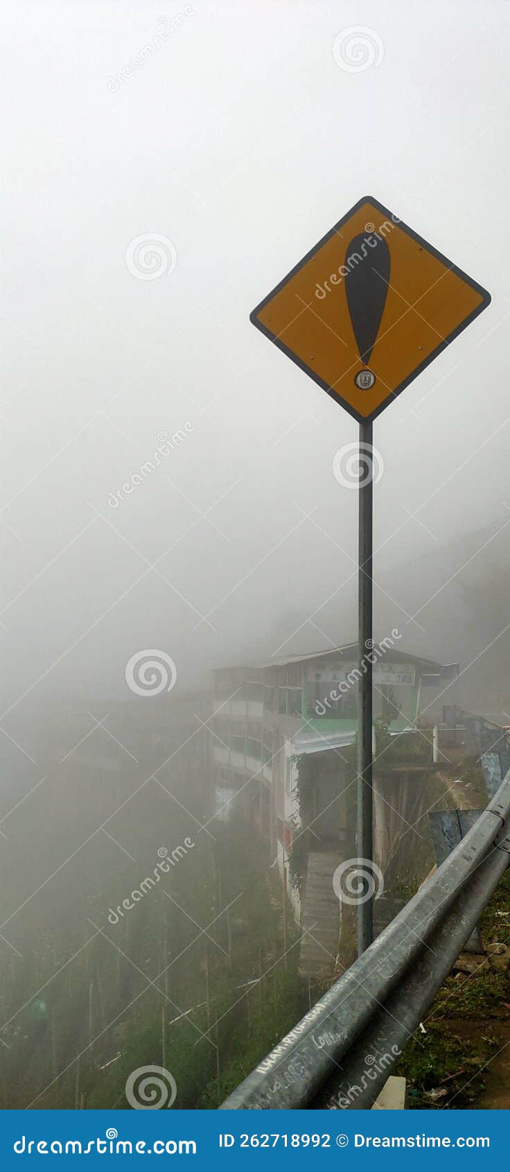 Warning sign in a fog stock photo. Image of warning - 262718992