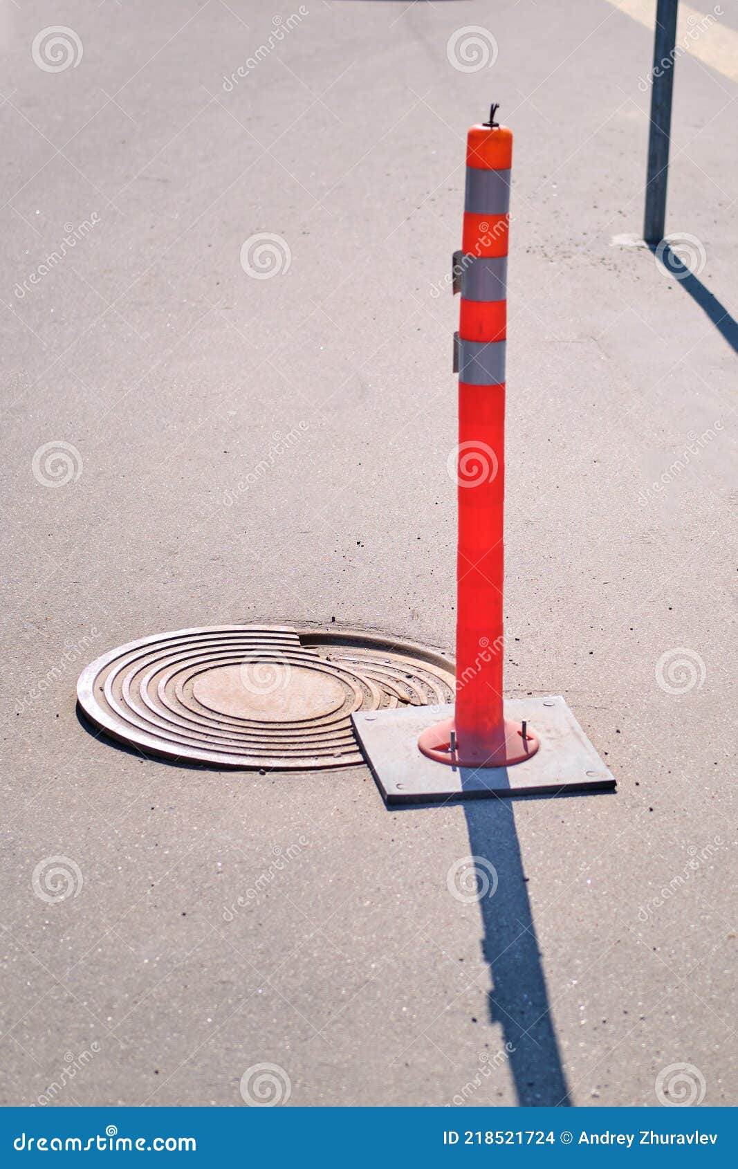 Warning Sign in Front of a Broken Sewer Hatch Stock Photo - Image of ...
