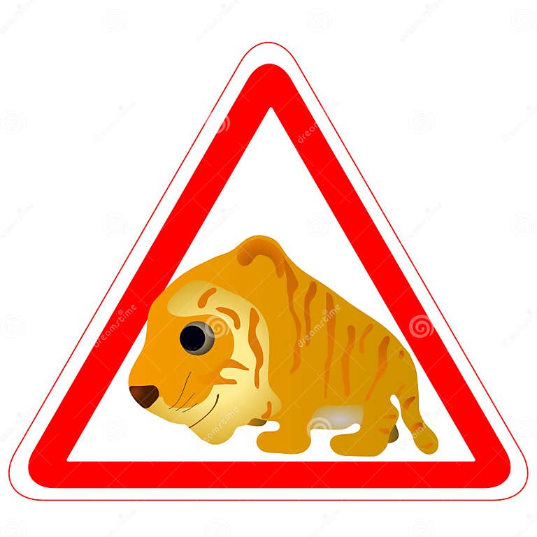 Warning Sign with a Funny Tiger Stock Vector - Illustration of tiger ...